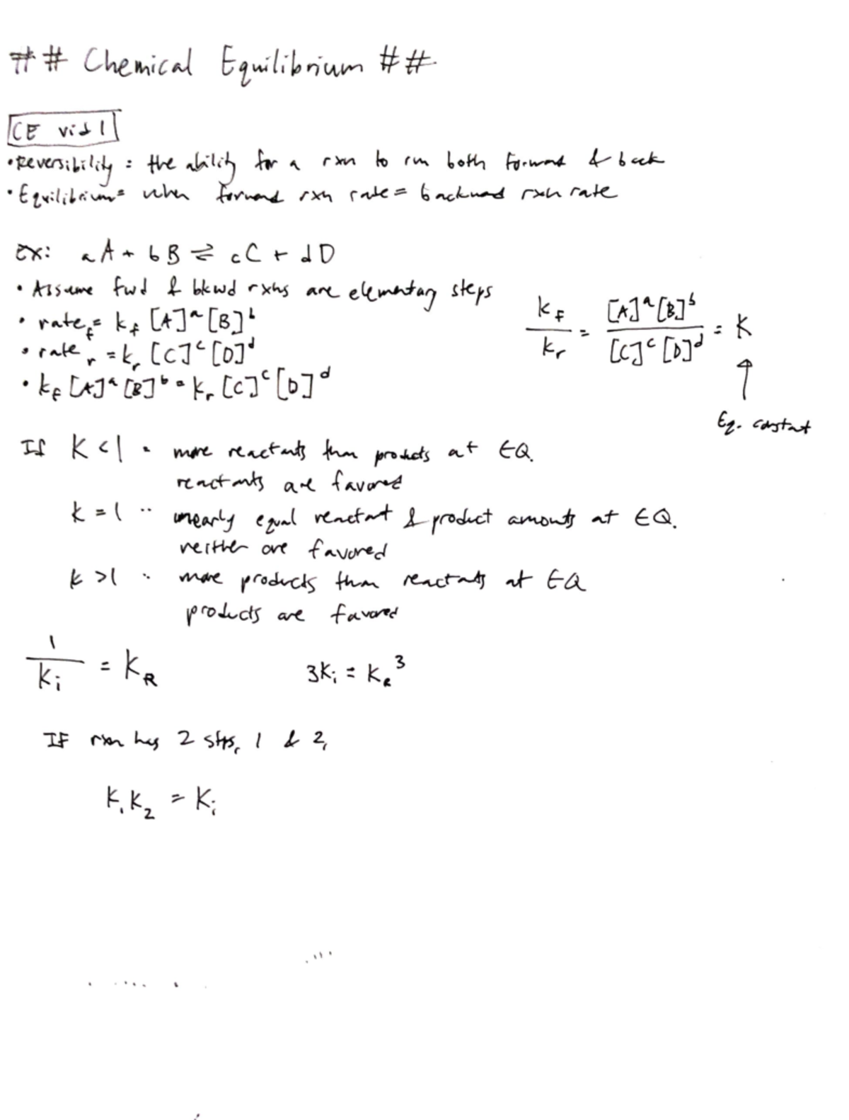 Chemical Equilibrium I-III notes for video quizzes - CHEM 105bL - Studocu