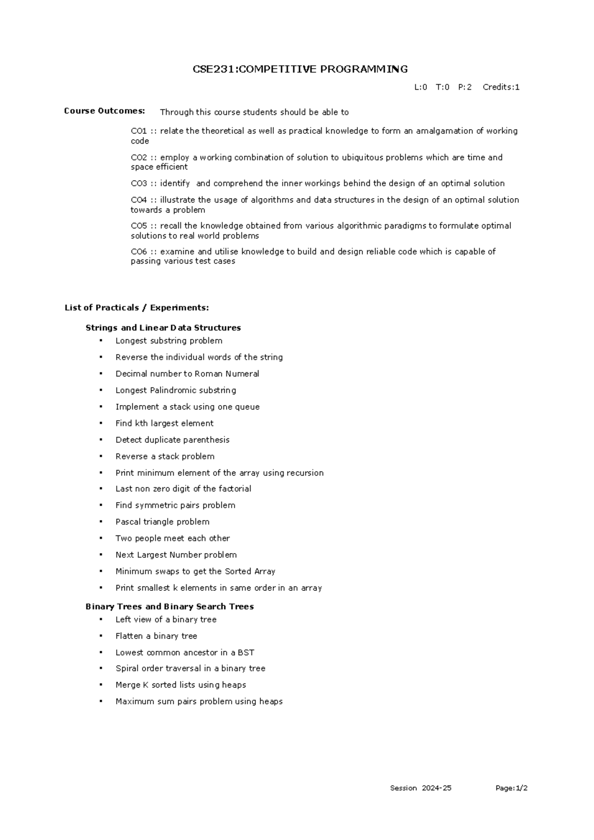 Frm Course Syllabus IPDownload (16) - CSE231:COMPETITIVE PROGRAMMING ...