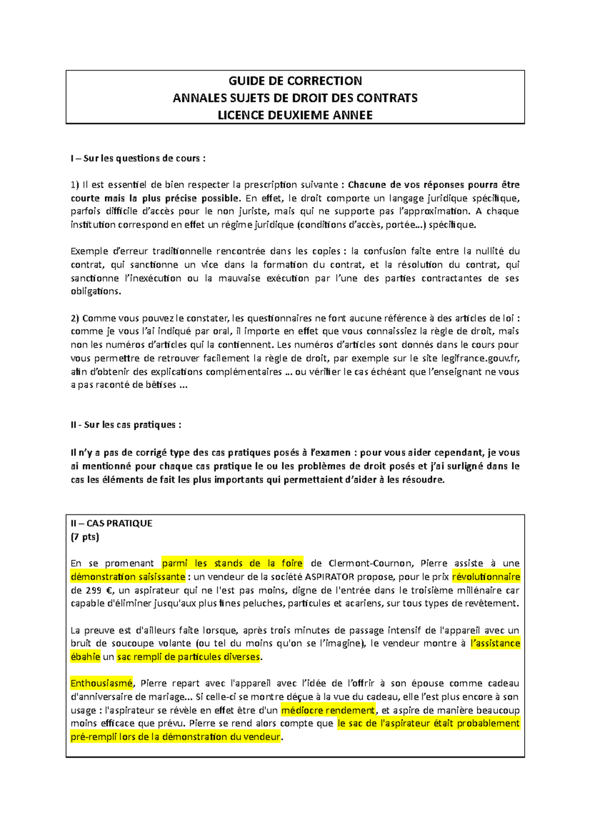 SL2 Guide de correction Annales Droit des contrats - GUIDE DE CORRECTION ANNALES SUJETS DE DROIT ...