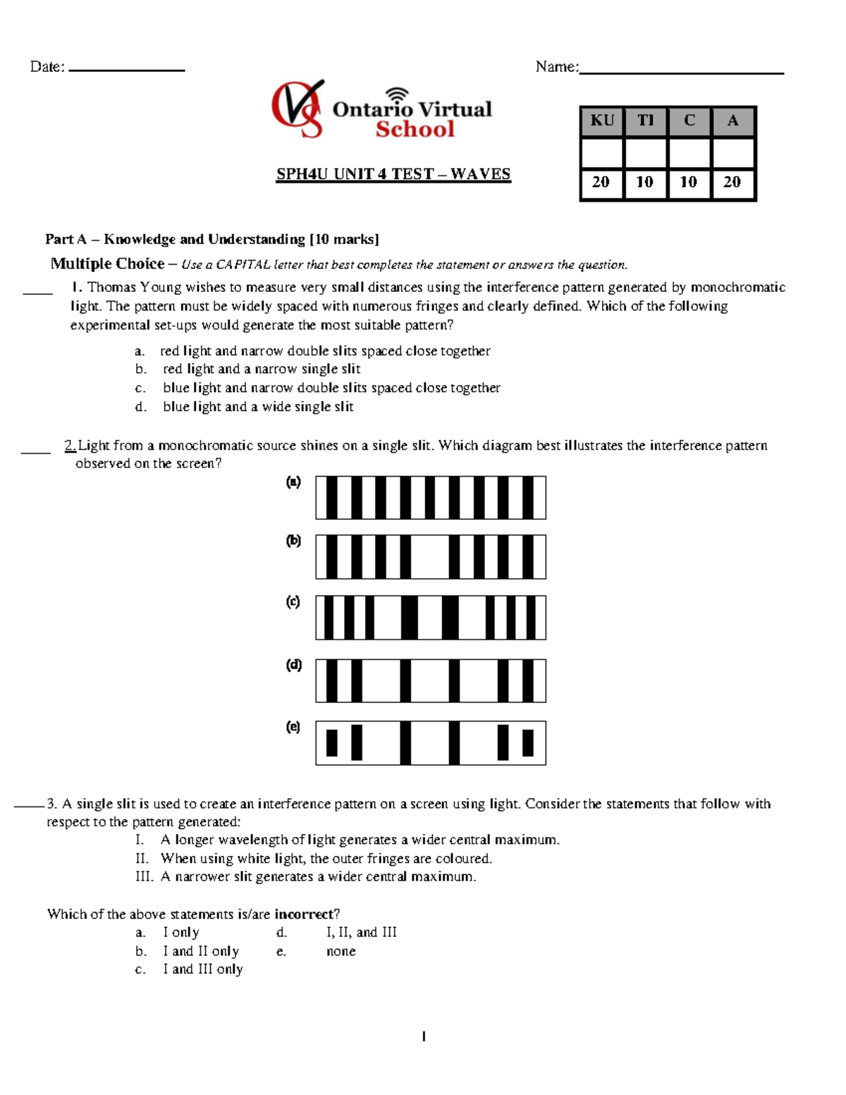 1703279544-Unit 4- Waves TEST-SPH4U 2021 - Date: Name: SPH4U UNIT 4 ...