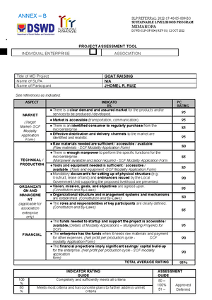 DSWD-SLP-GF-004 REV 01 Mungkahing Proyekto RUIZ - ANNEX – B PROJECT ...
