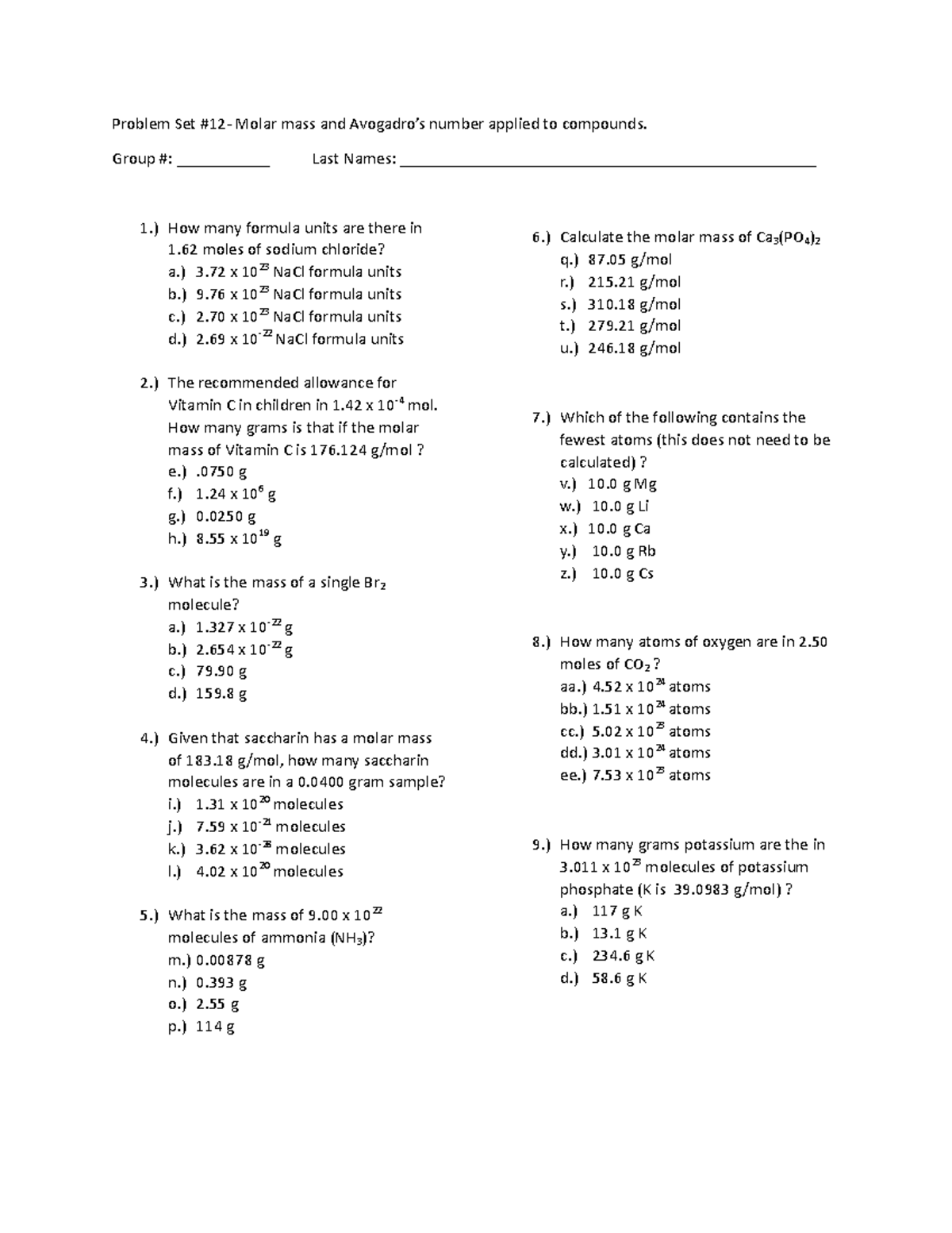 Problem+Set+%2312 - Practice problems sets for chemistry - Problem Set ...