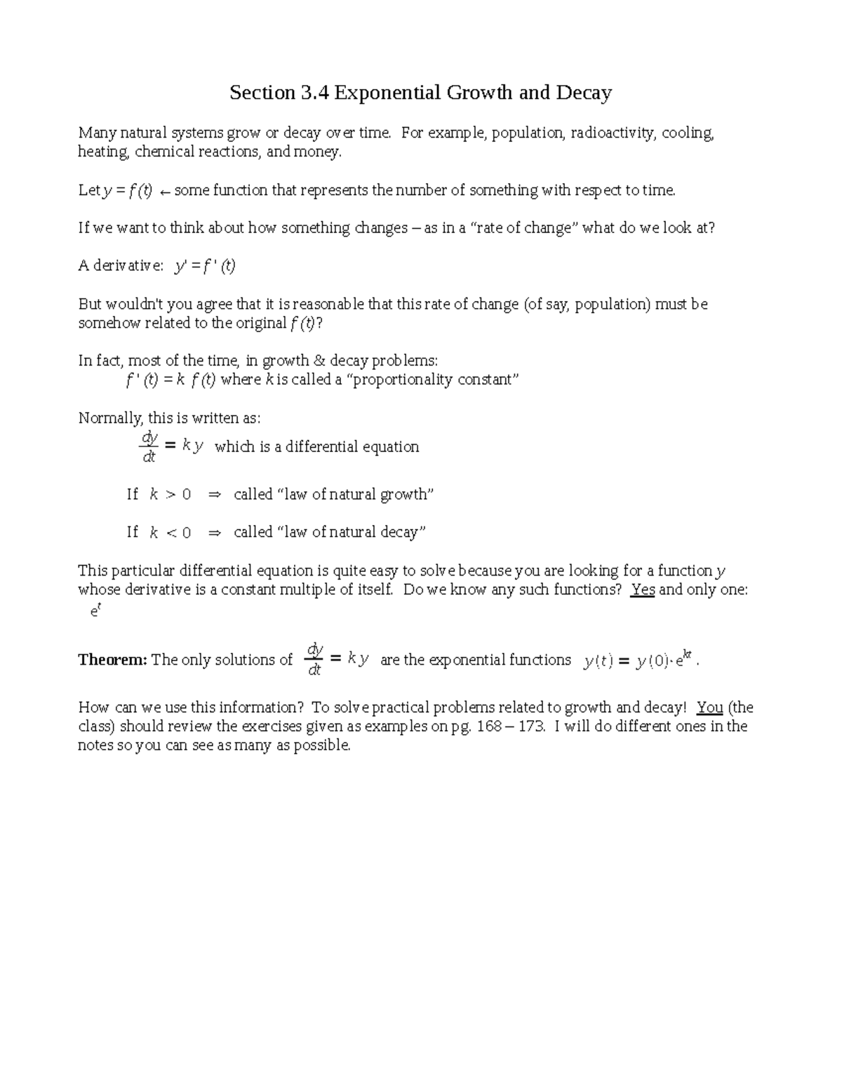 MTH141 Section 3 4 - Examples of Exponential Growth and Decay Problems ...