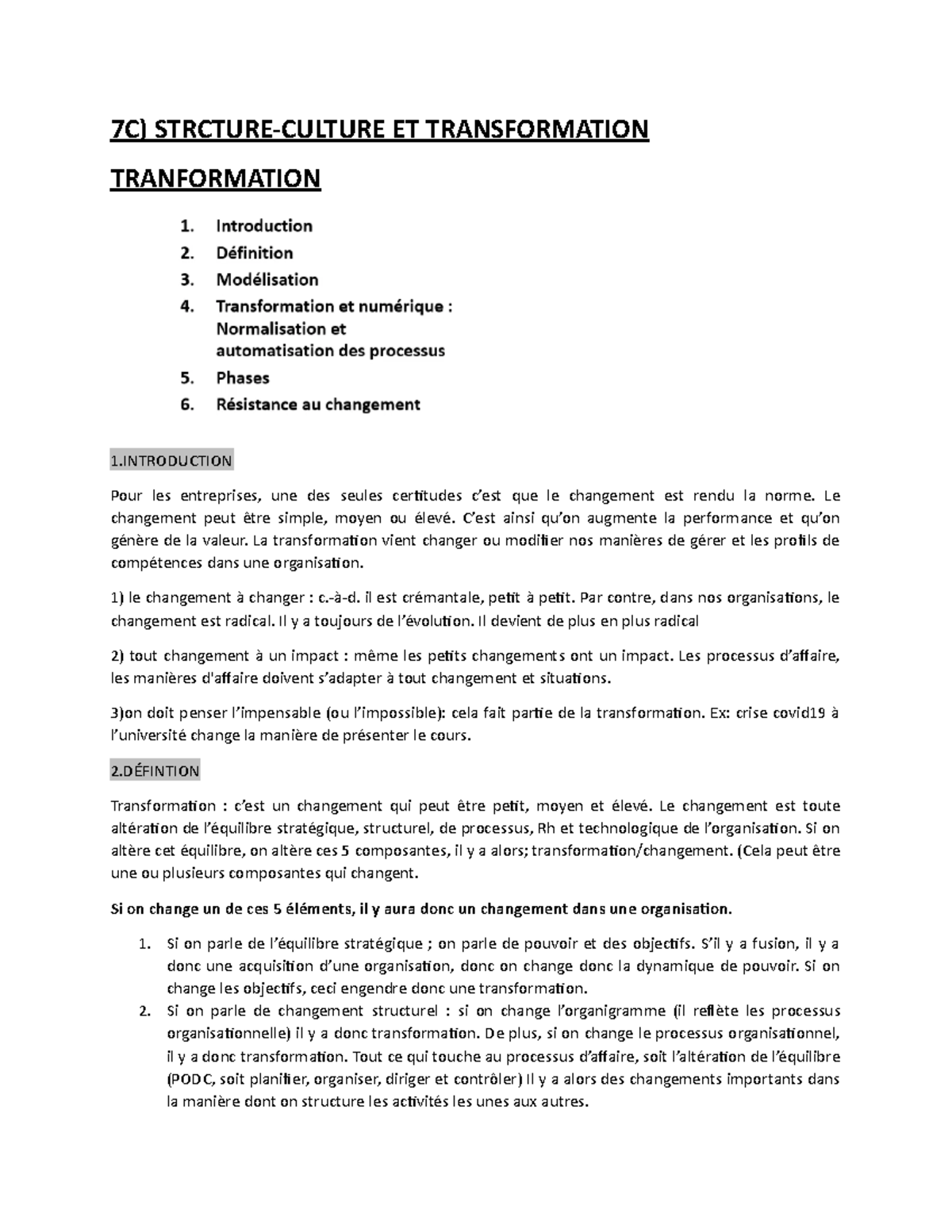7C Struc - NOTE DE COURS POUR PRÉPARATION AUX EXAMENS - 7C) STRCTURE ...