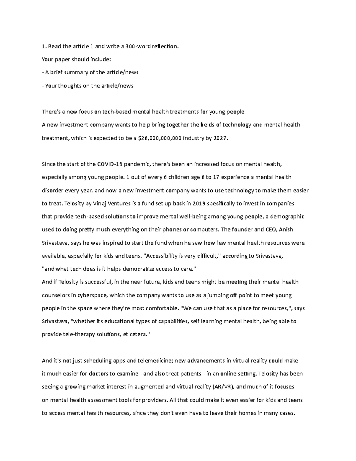 Document 11 - i just want free pdf - Read the article 1 and write a 300 ...