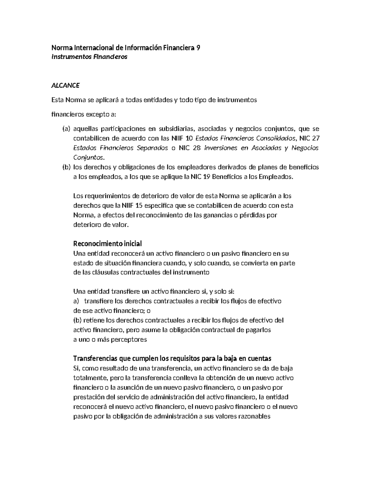 Resumen niif 9 - Norma Internacional de Información Financiera 9 ...