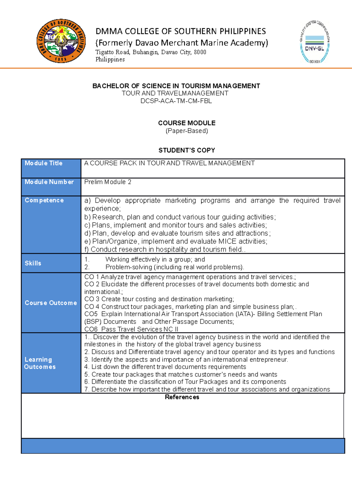 Bachelor OF Science IN Tourism Management - BACHELOR OF SCIENCE IN ...