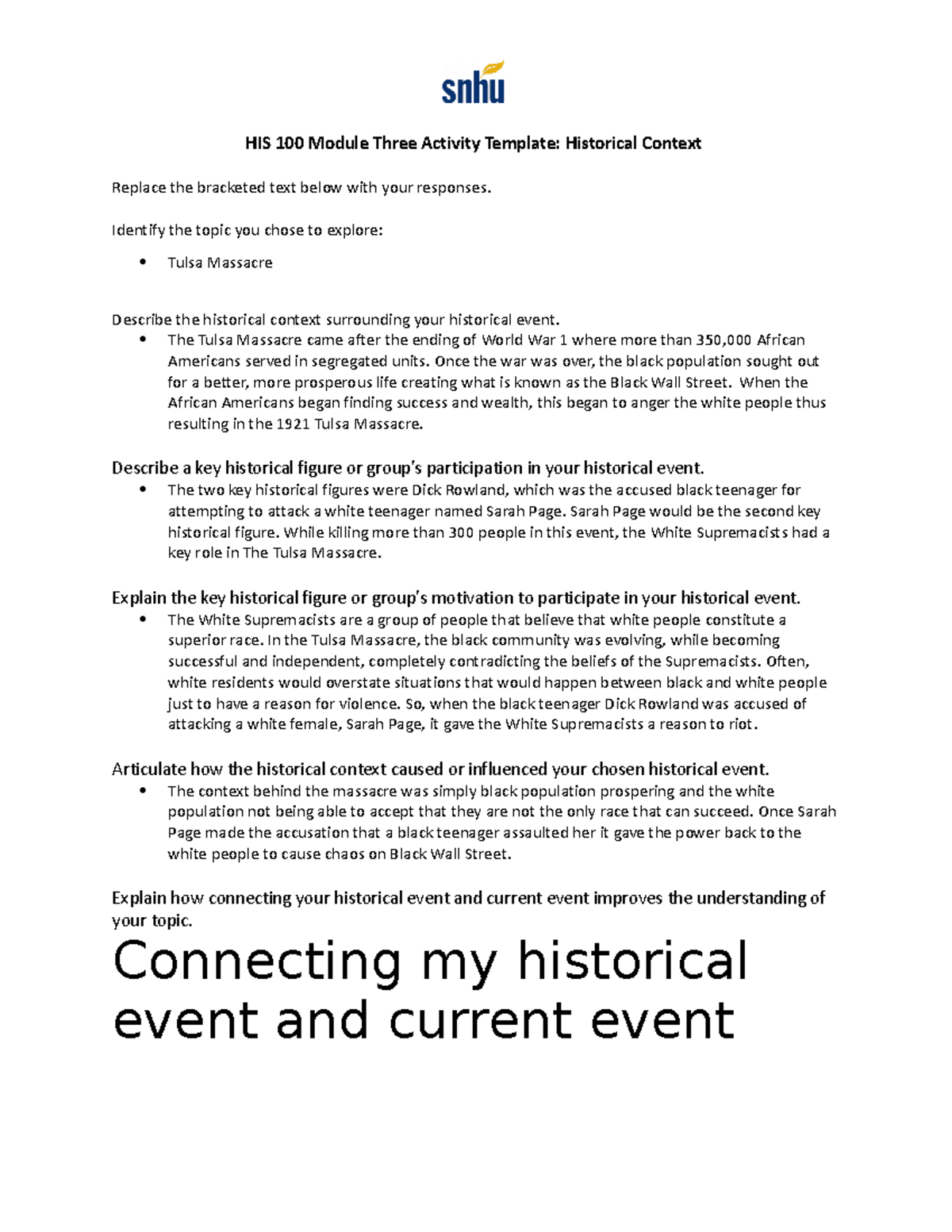 HIS 3 - HIs 3-1 - HIS 100 Module Three Activity Template: Historical ...