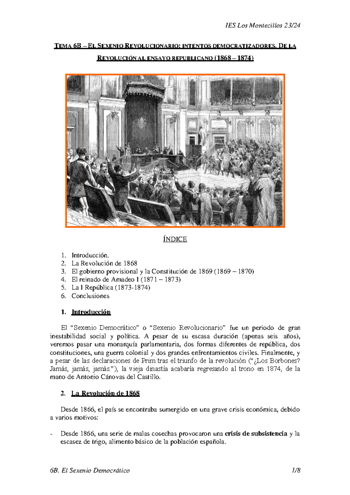 Tema 6B (PEv AU).El Sexenio Revolucionario (1868 - 1874) Intentos democratizadores. Revolución y ...