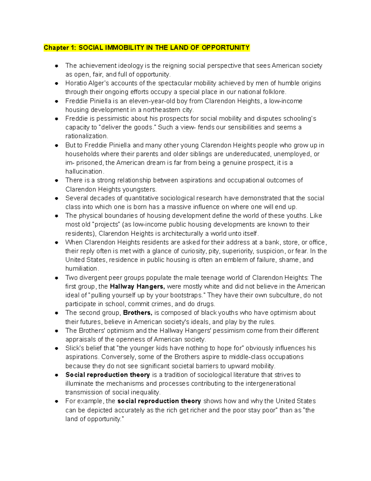 Ain't No Makin It Notes - …….. - Chapter 1: SOCIAL IMMOBILITY IN THE ...