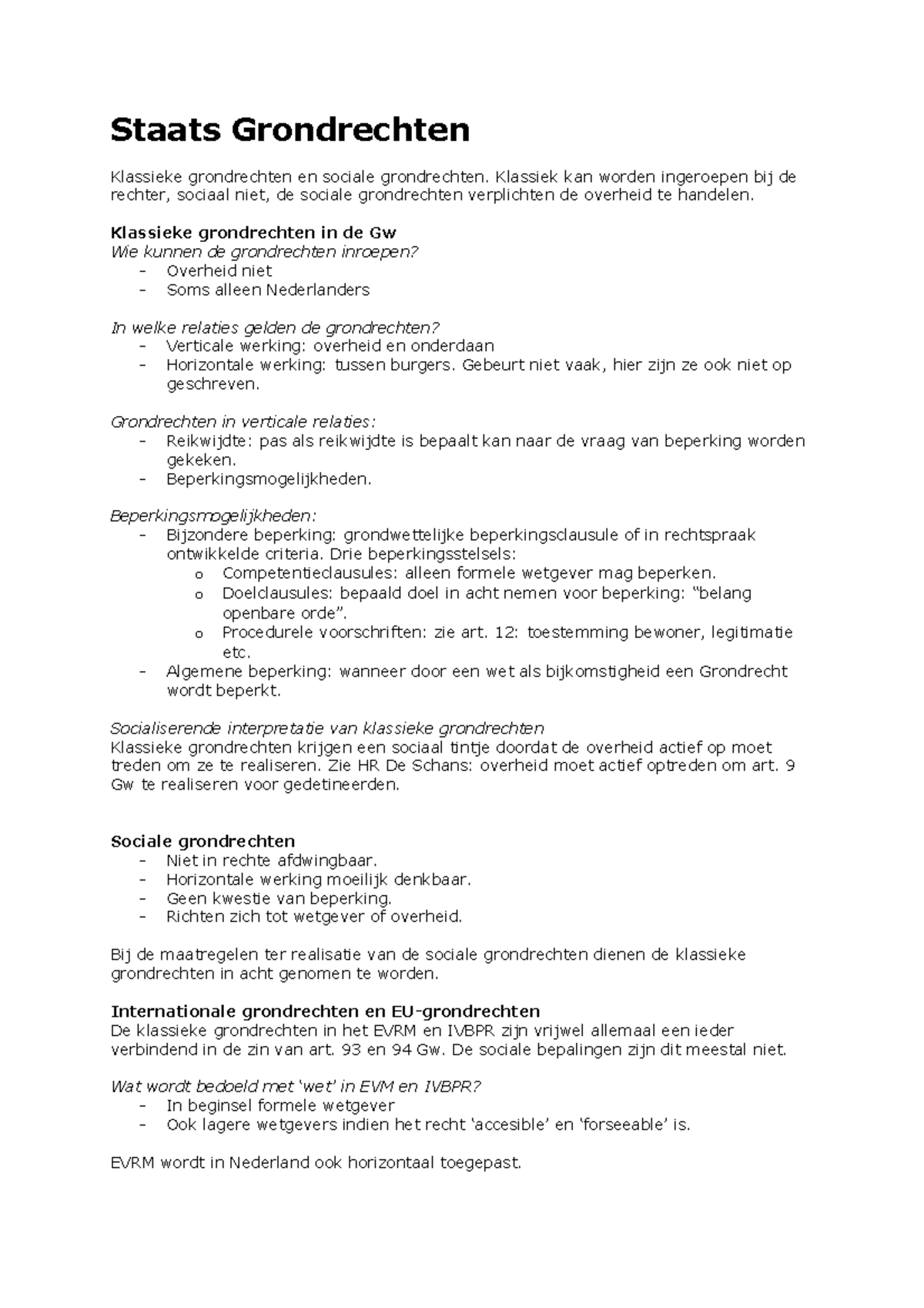 Staats Grondrechten - Staats Grondrechten Klassieke grondrechten en ...