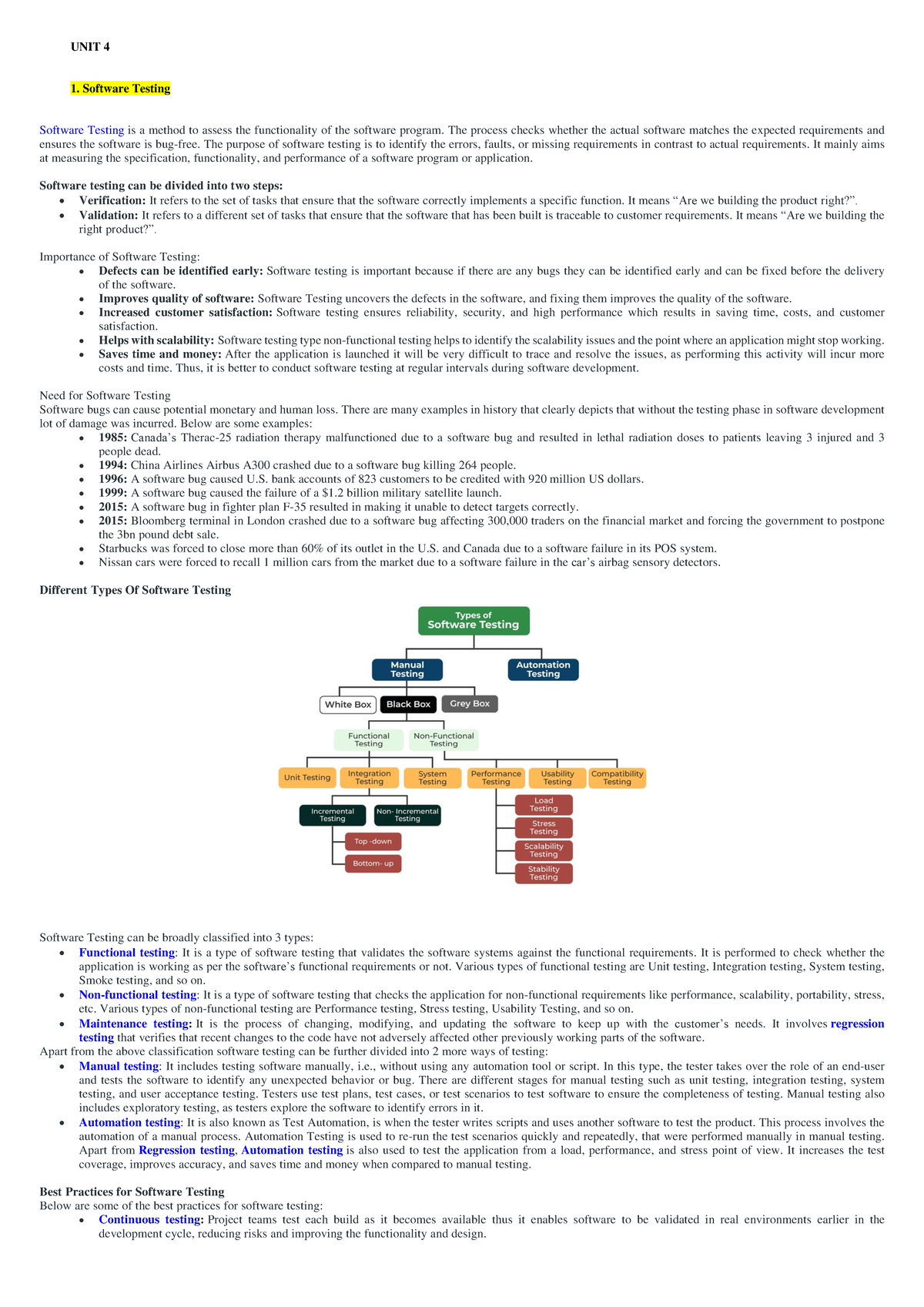 SE Software Engineering Unit 4 - UNIT 4 Software Testing Software ...