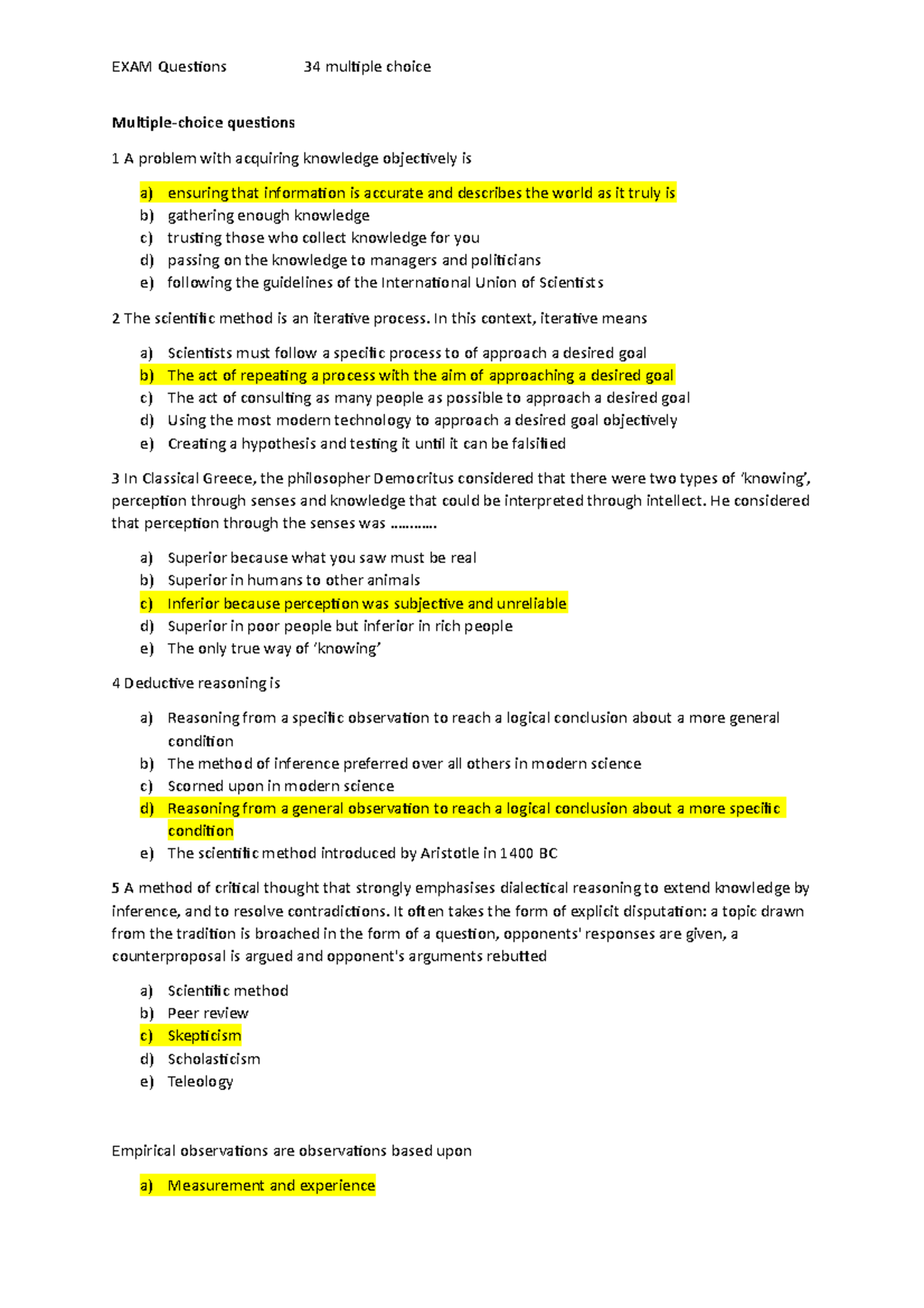 Study Questions - Multiple-choice questions 1 A problem with acquiring ...