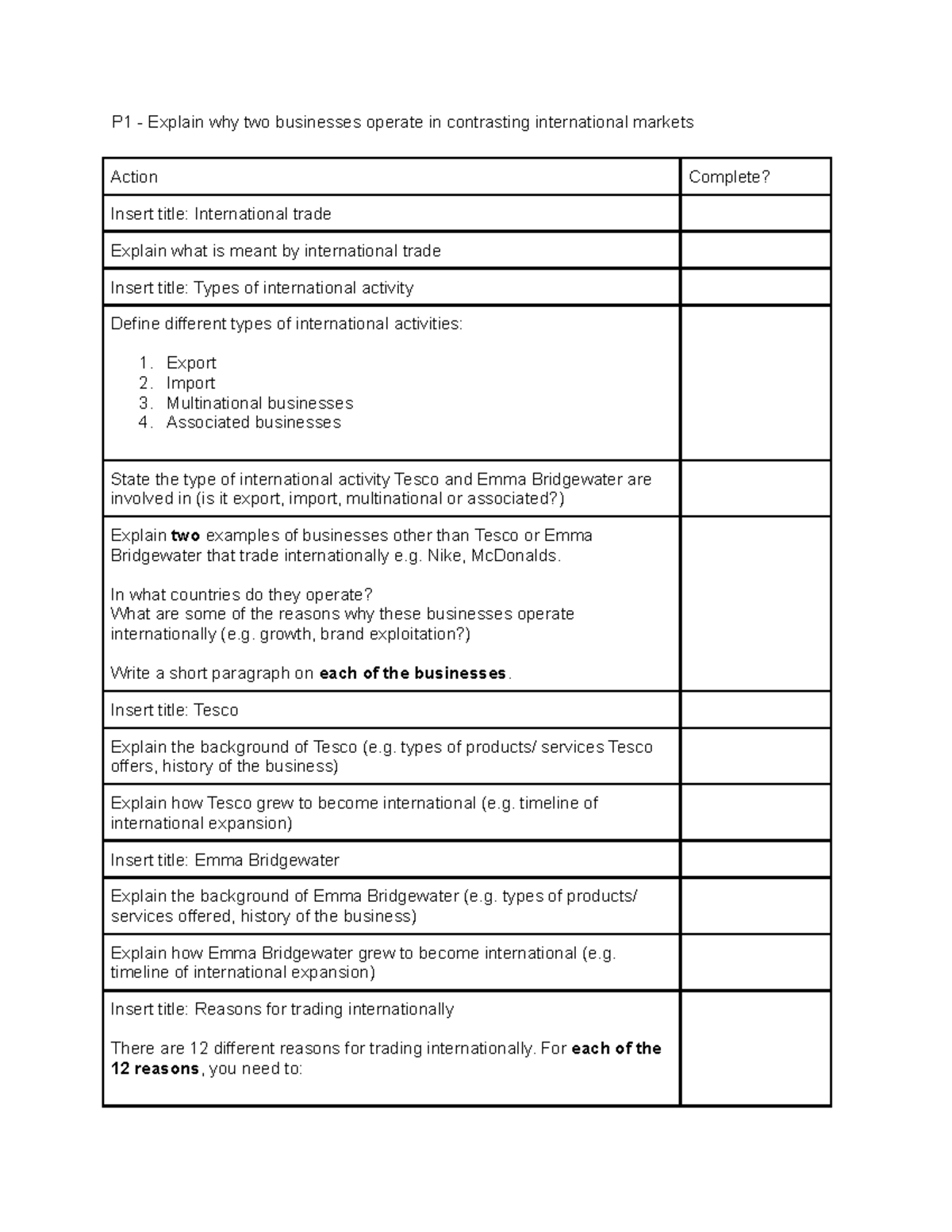 As.1 P1 checklist which can be used to make checks - P1 - Explain why ...