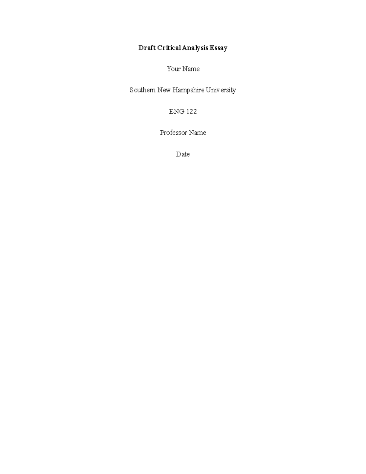 ENG 122 Critical Analysis Essay Draft - Draft Critical Analysis Essay ...