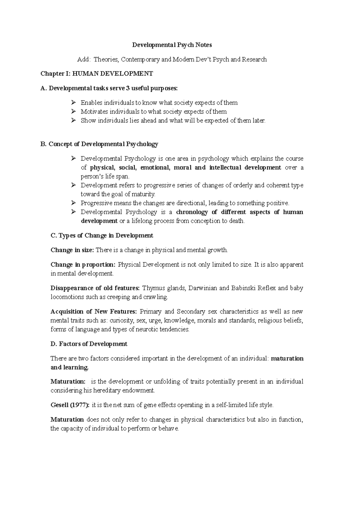 Developmental Psych Notes - Developmental tasks serve 3 useful purposes ...