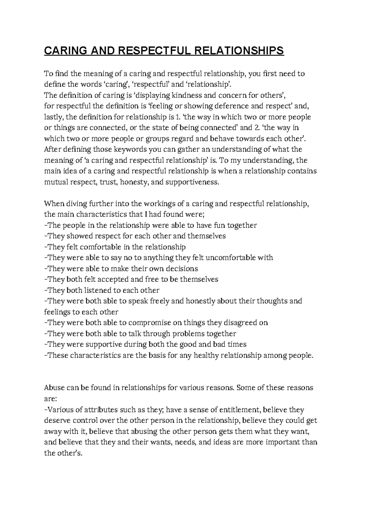 Caring AND Respectful Relationships - CARING AND RESPECTFUL ...