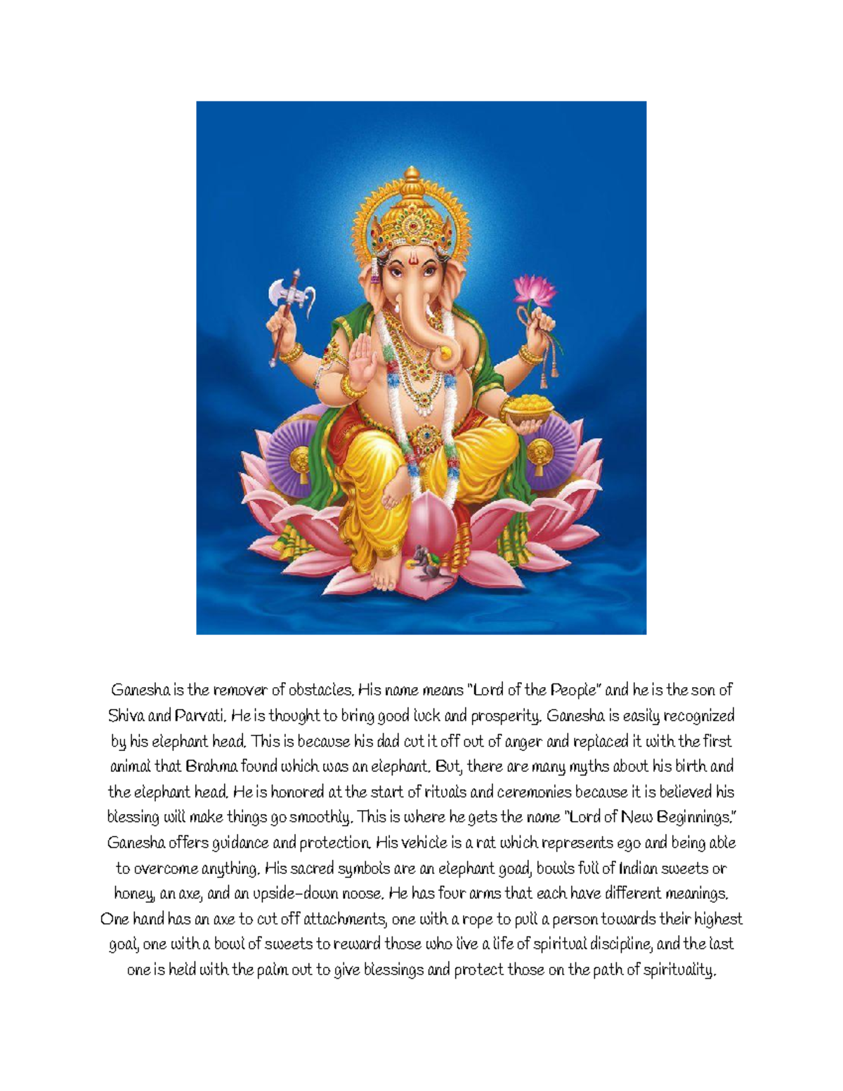 Ganesha Project - Ganesha is the remover of obstacles. His name means ...