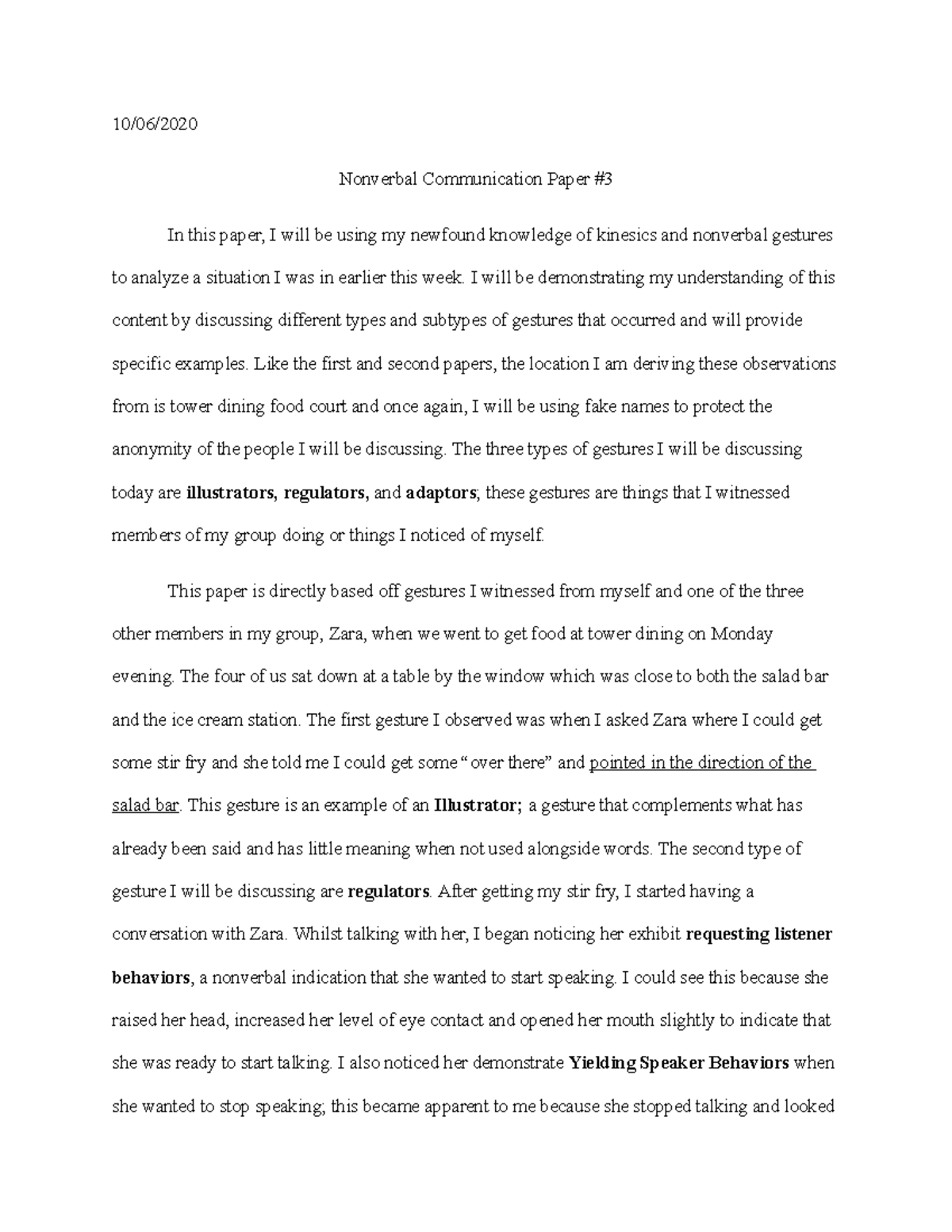 Nonverbal Communication Paper #3 - 10/06/ Nonverbal Communication Paper ...