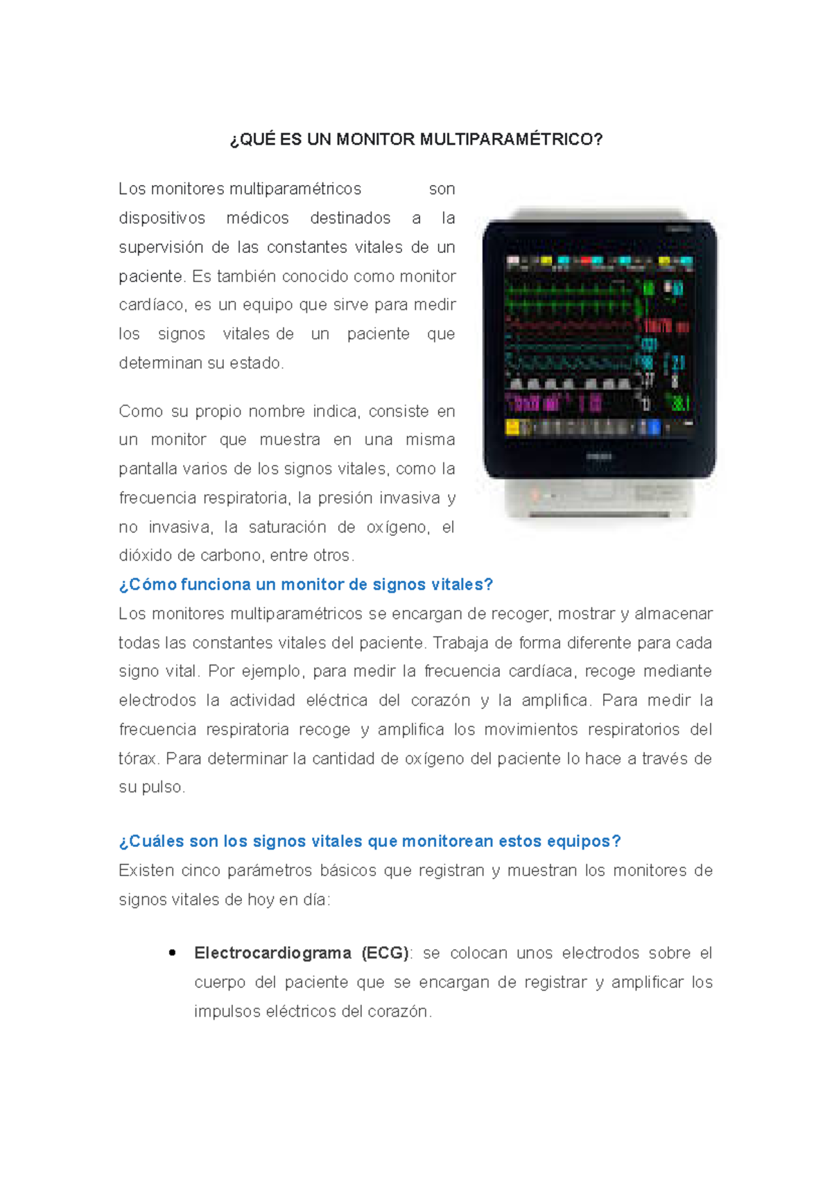 QUÉ ES UN Monitor Multiparamétrico - ¿QUÉ ES UN MONITOR ...