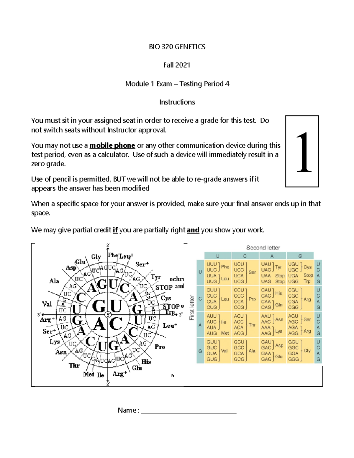 Test1.4 final - Module 1 Exam – Testing Period 4 - BIO 320 GENETICS ...