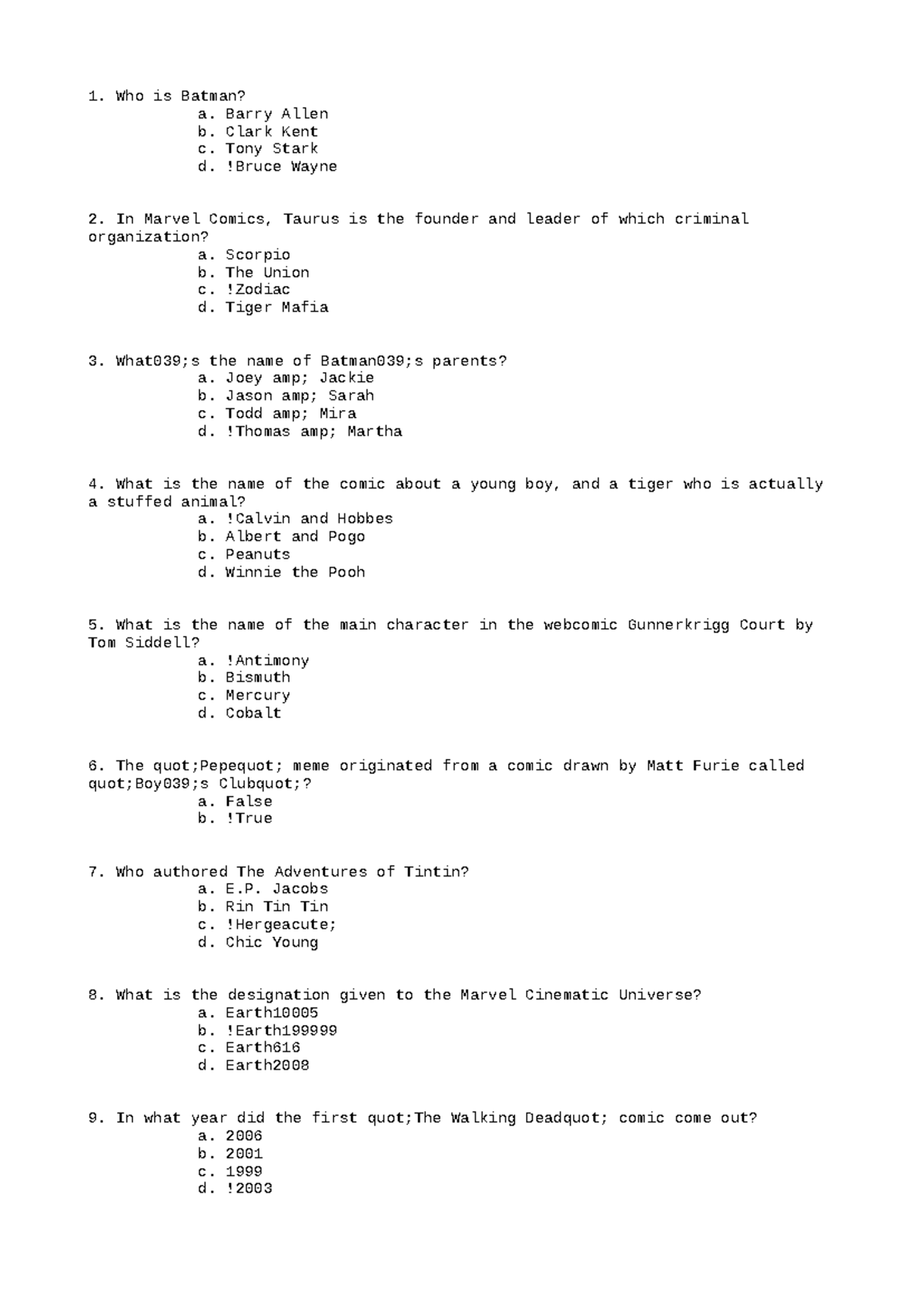 ECO263 Outline Spring 2023 9 - Who is Batman? a. Barry Allen b. Clark ...