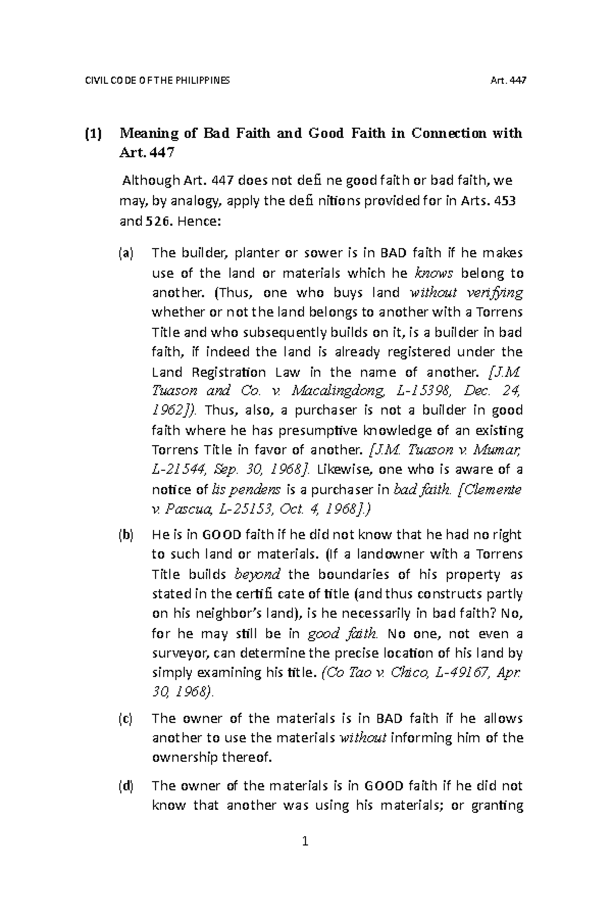 Property law m54 - (1) Meaning of Bad Faith and Good Faith in ...