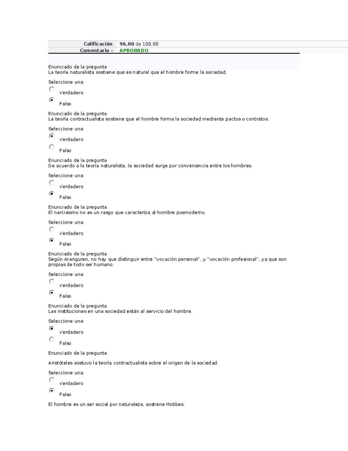 Filoa - respuestas examen - Calificación 96,00 de 100, Comentario ...