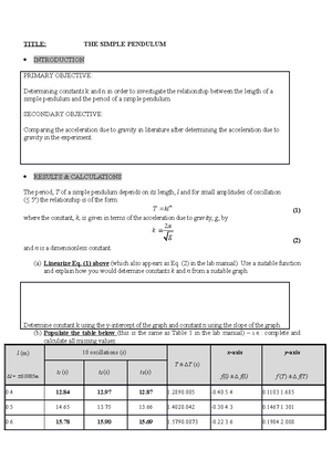 Spring gun experiment - LAB REPORT SCHOOL OF PHYSICS PHYS SURNAME ...