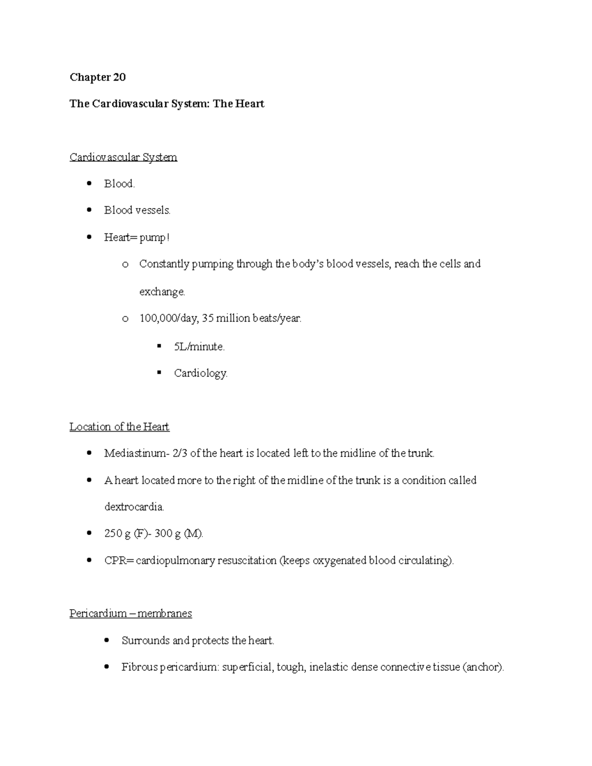 Chapter 20 - Chapter 20 The Cardiovascular System: The Heart ...