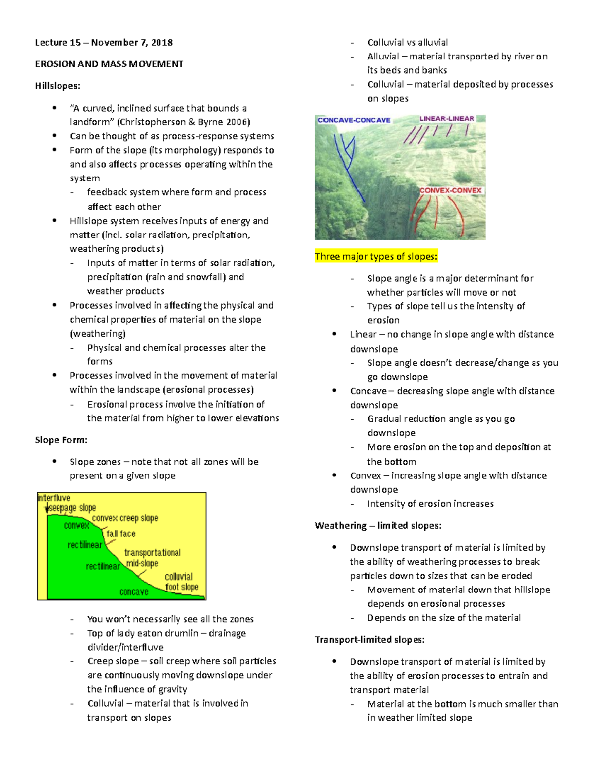 Lecture 15 - Erosion and mass movement - Lecture 15 – November 7, 2018 ...