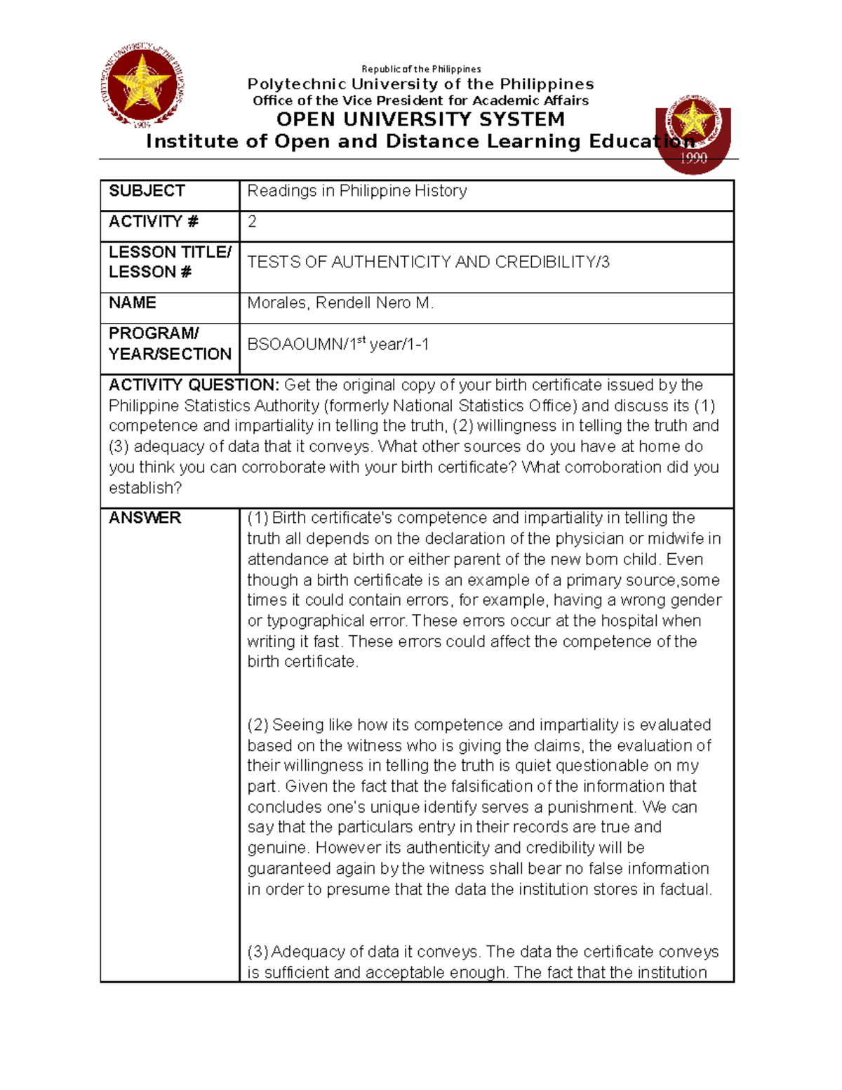 readings in philippine history - SUBJECT Readings in Philippine History ...