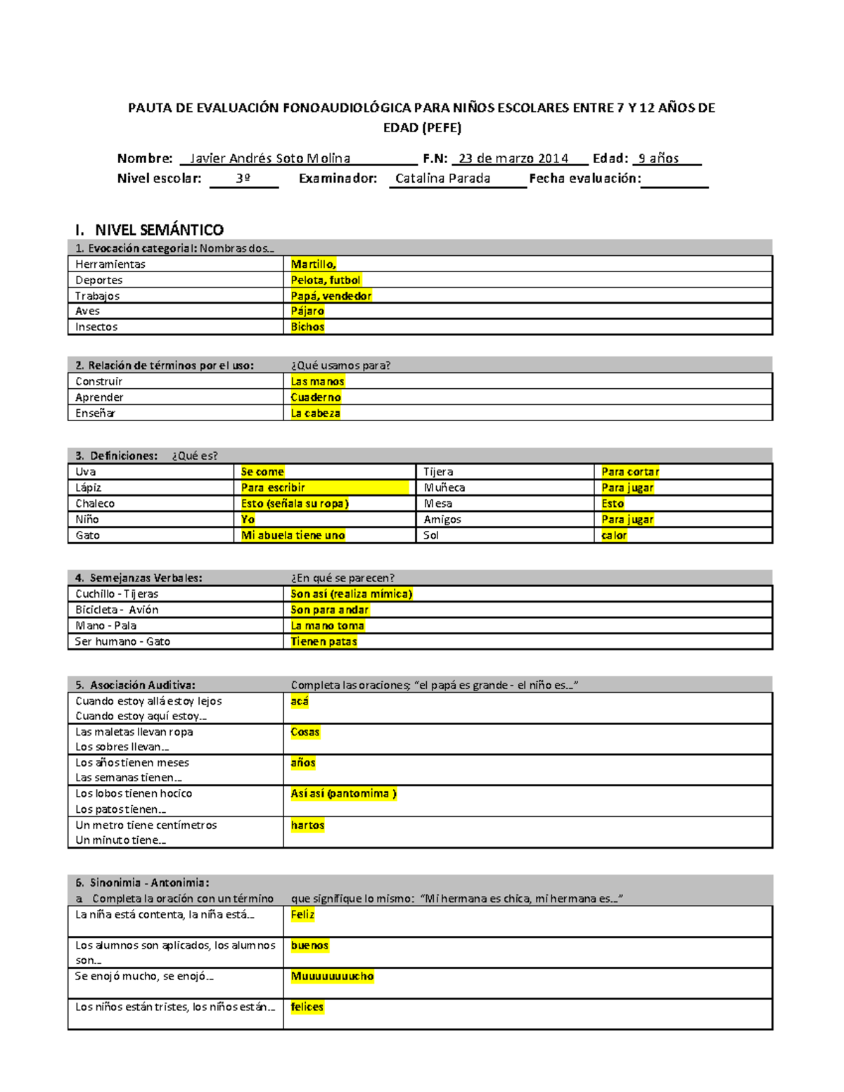 PEFE - PAUTA DE EVALUACIÓN FONOAUDIOLÓGICA PARA NIÑOS ESCOLARES ENTRE 7 ...