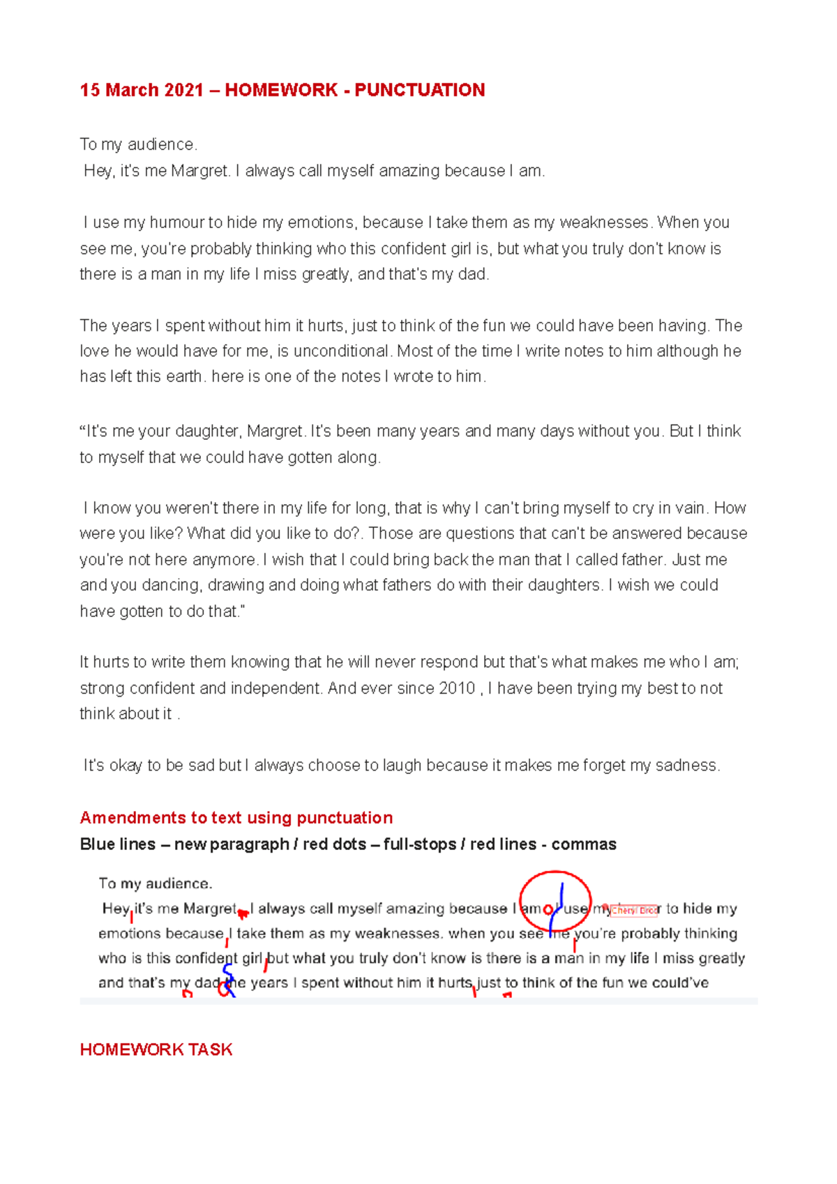 Homework FOR Access PJ - 15 March 2021 – HOMEWORK - PUNCTUATION To my ...