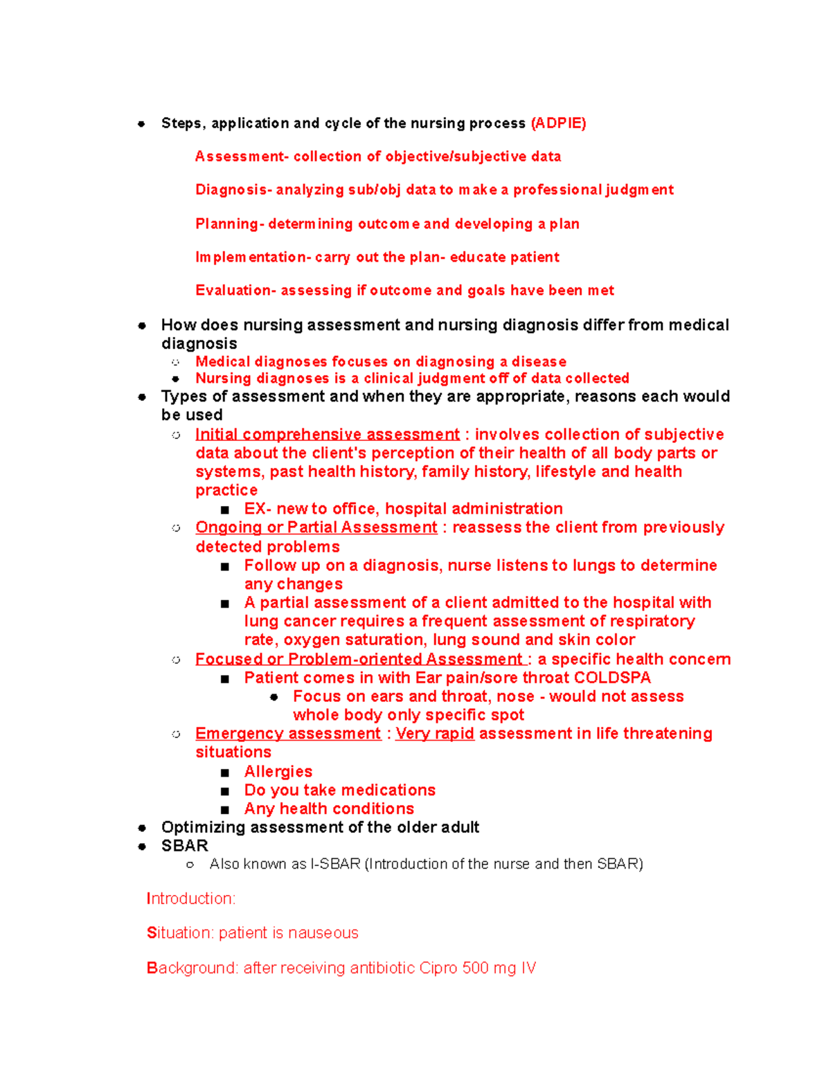 Health Assessment Exam 1 Review Sheet - Steps, application and cycle of ...