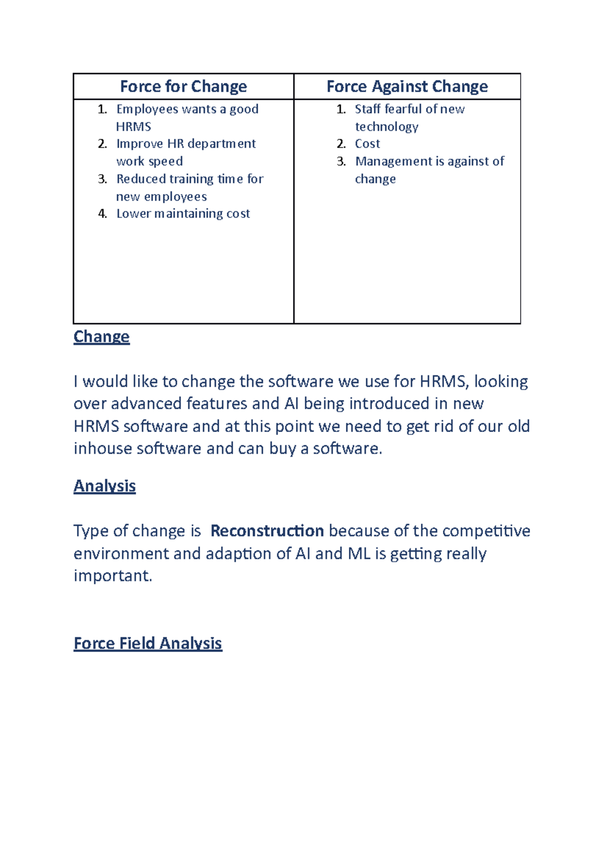 Force for Change_Analysis of a personal case - Force for Change Force ...