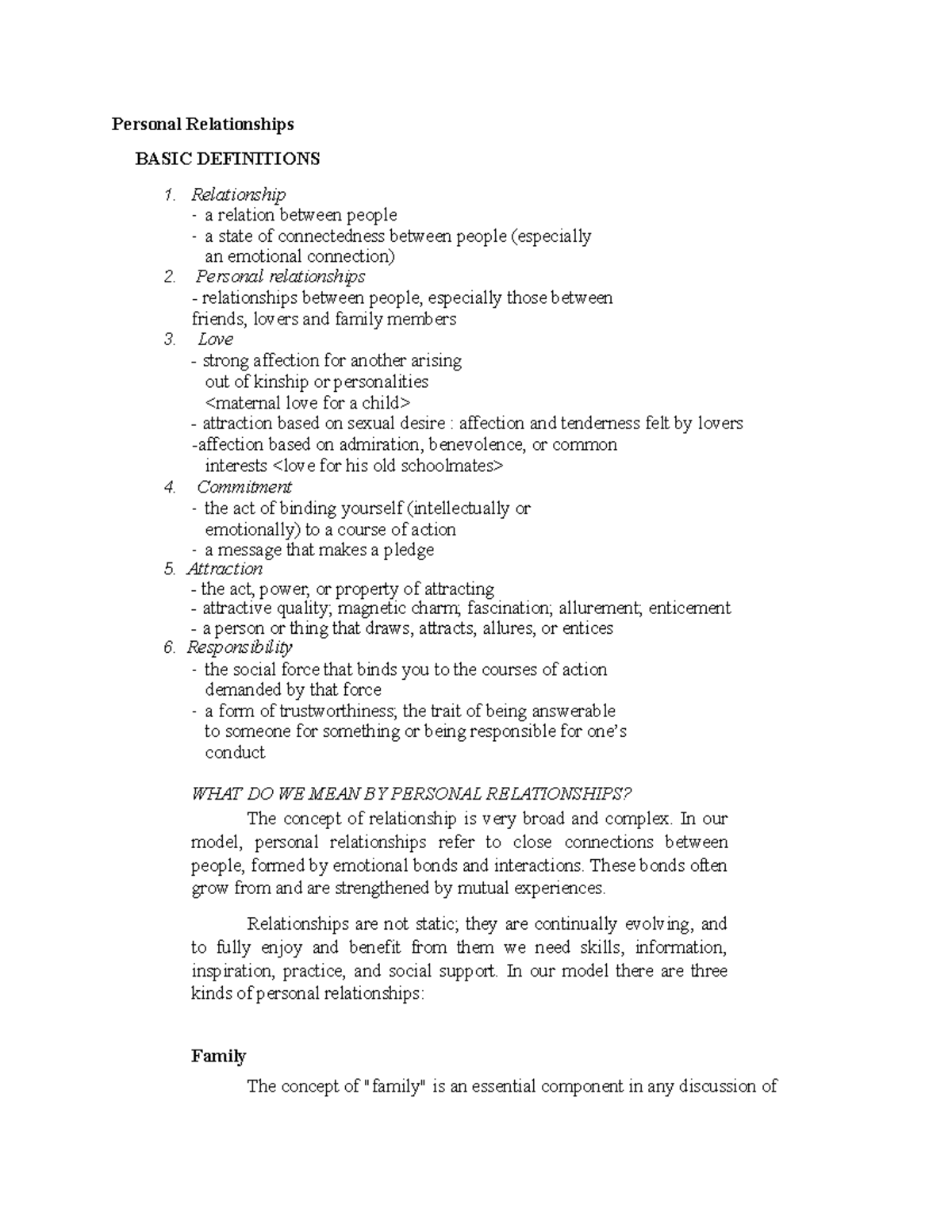 Personal Relationships Part I - Personal Relationships BASIC ...