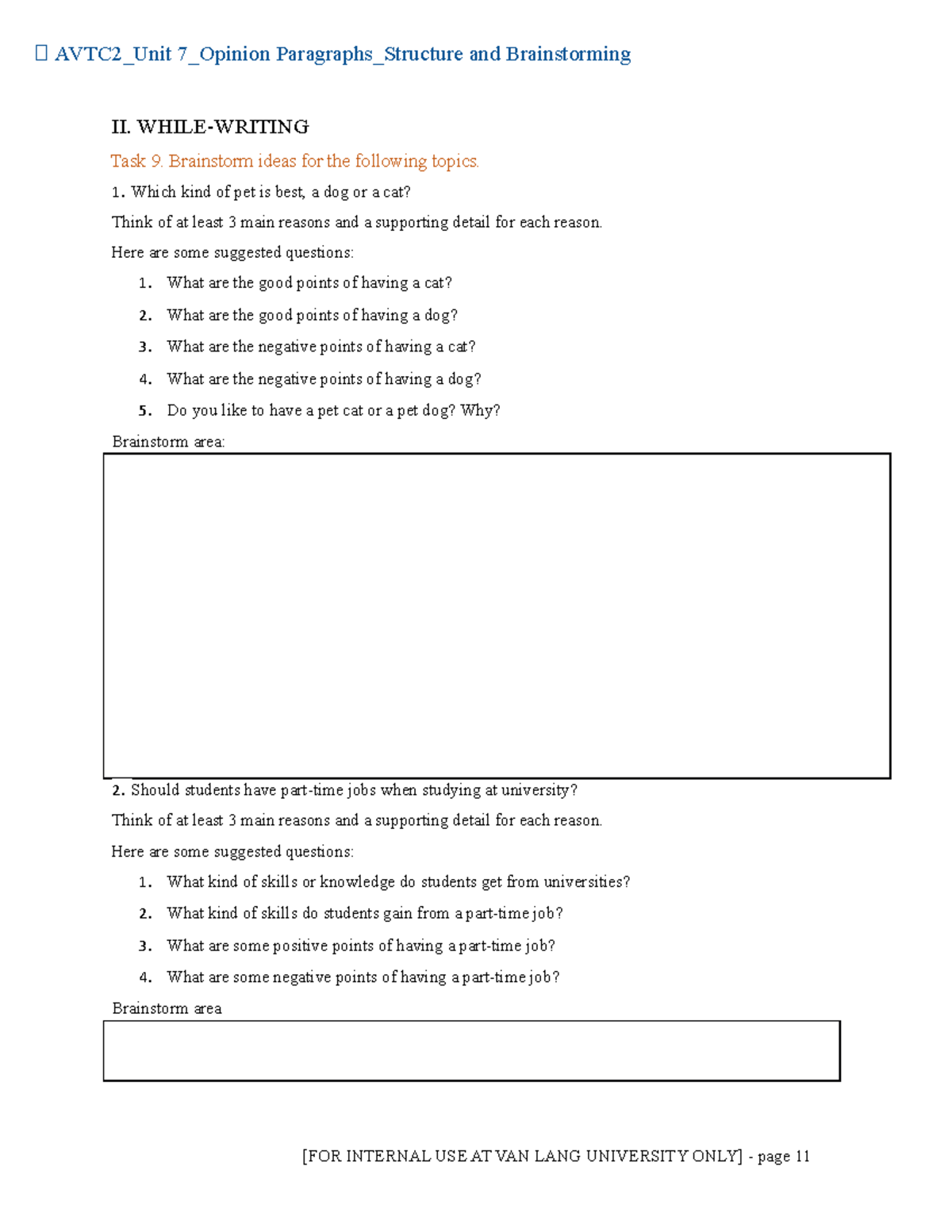 AVTC2 Unit 7 In class - no copy - 🐀 AVTC2_Unit 7_Opinion Paragraphs ...