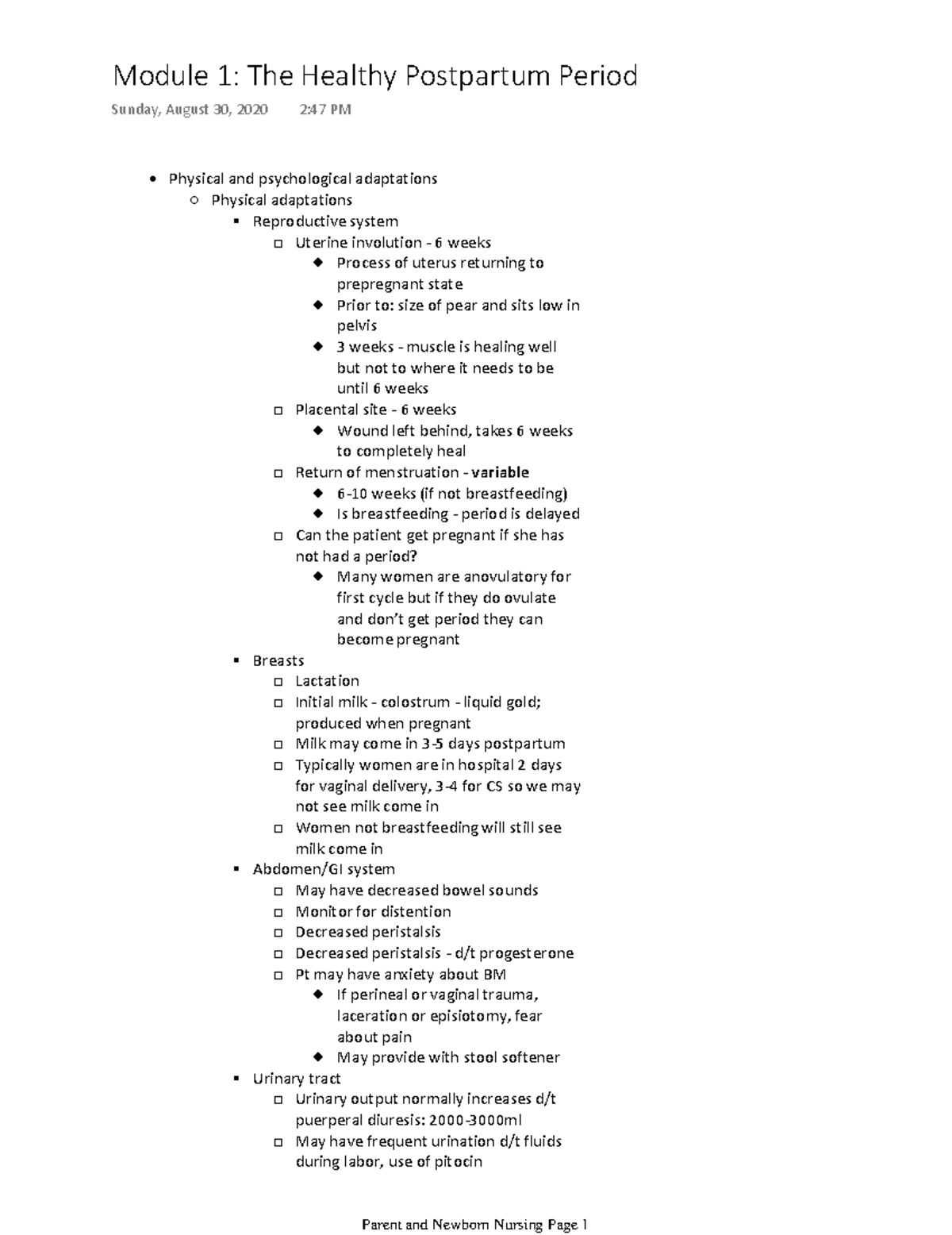 Module 1 The Healthy Postpartum Period - Physical and psychological ...