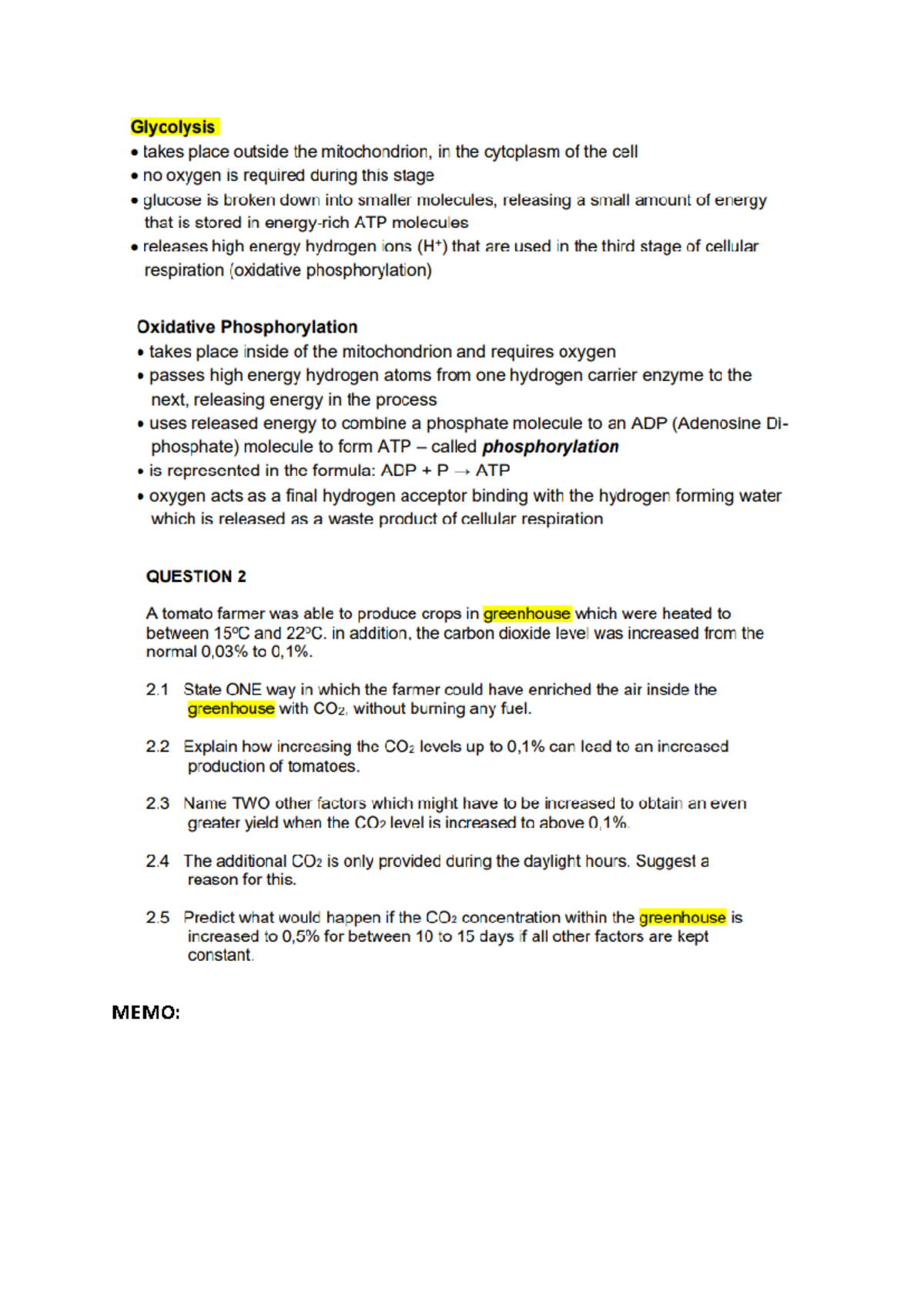LS TEST Notes - Practice material - Glycolysis takes place outside the ...