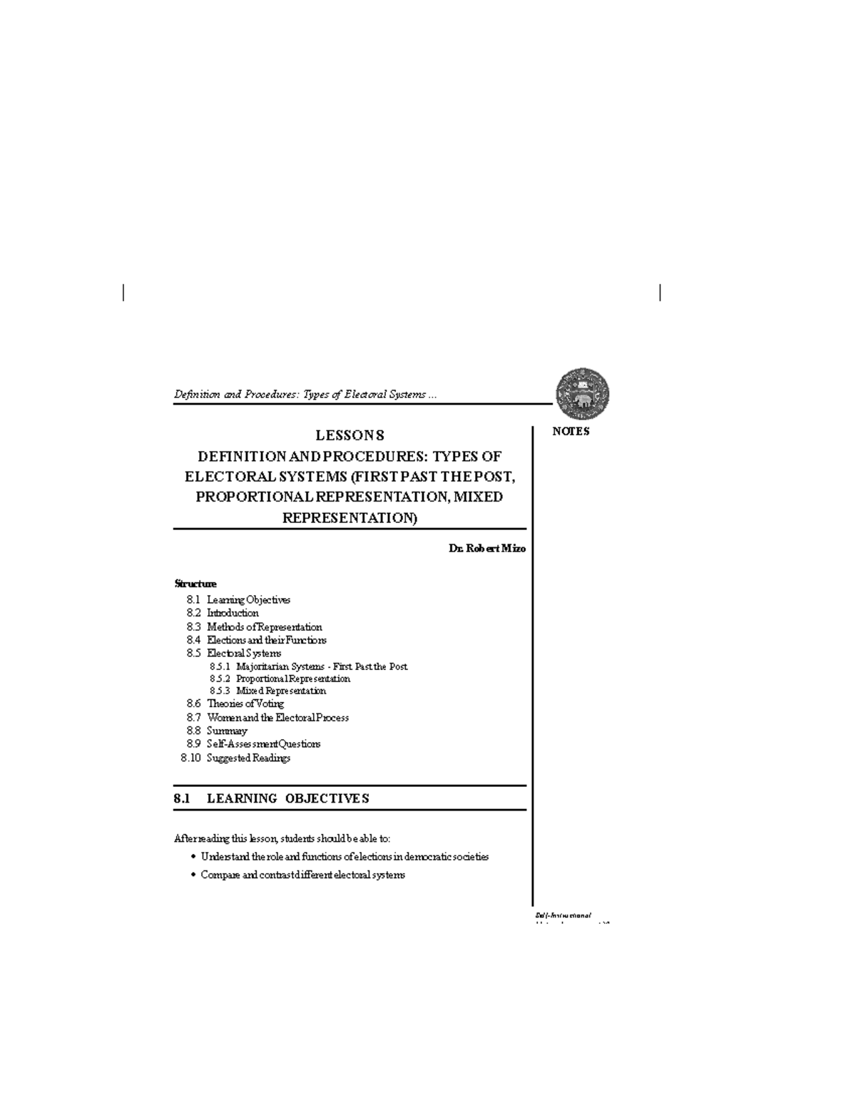Unit 1-7 - NOTES Definition and Procedures: Types of Electoral Systems ...