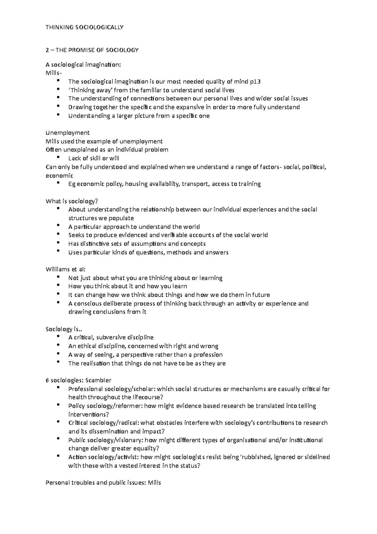 Thinking Sociologically Term 1 and Term 2 - 2 – THE PROMISE OF ...