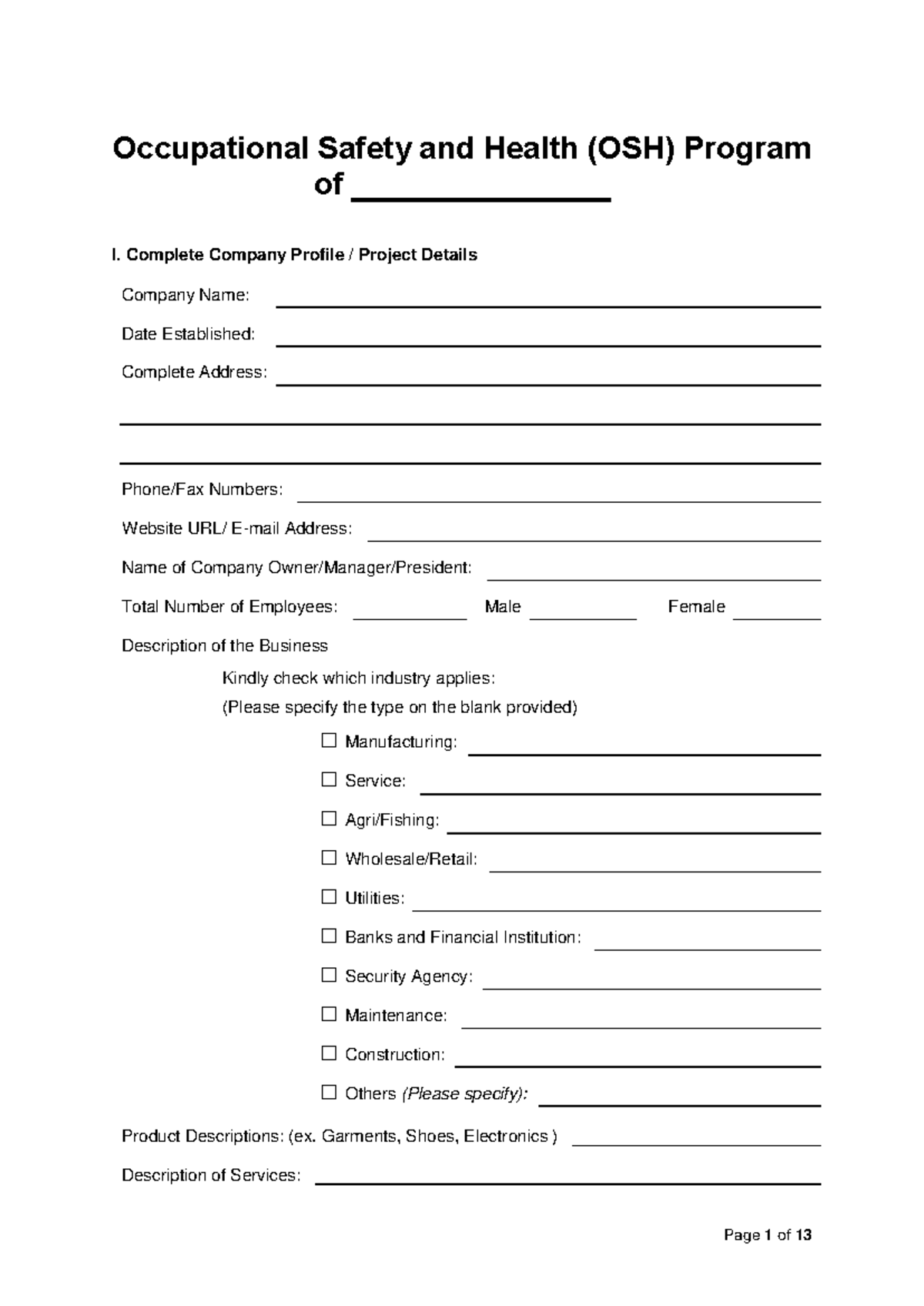 5 OSH program template - Occupational Safety and Health (OSH) Program ...