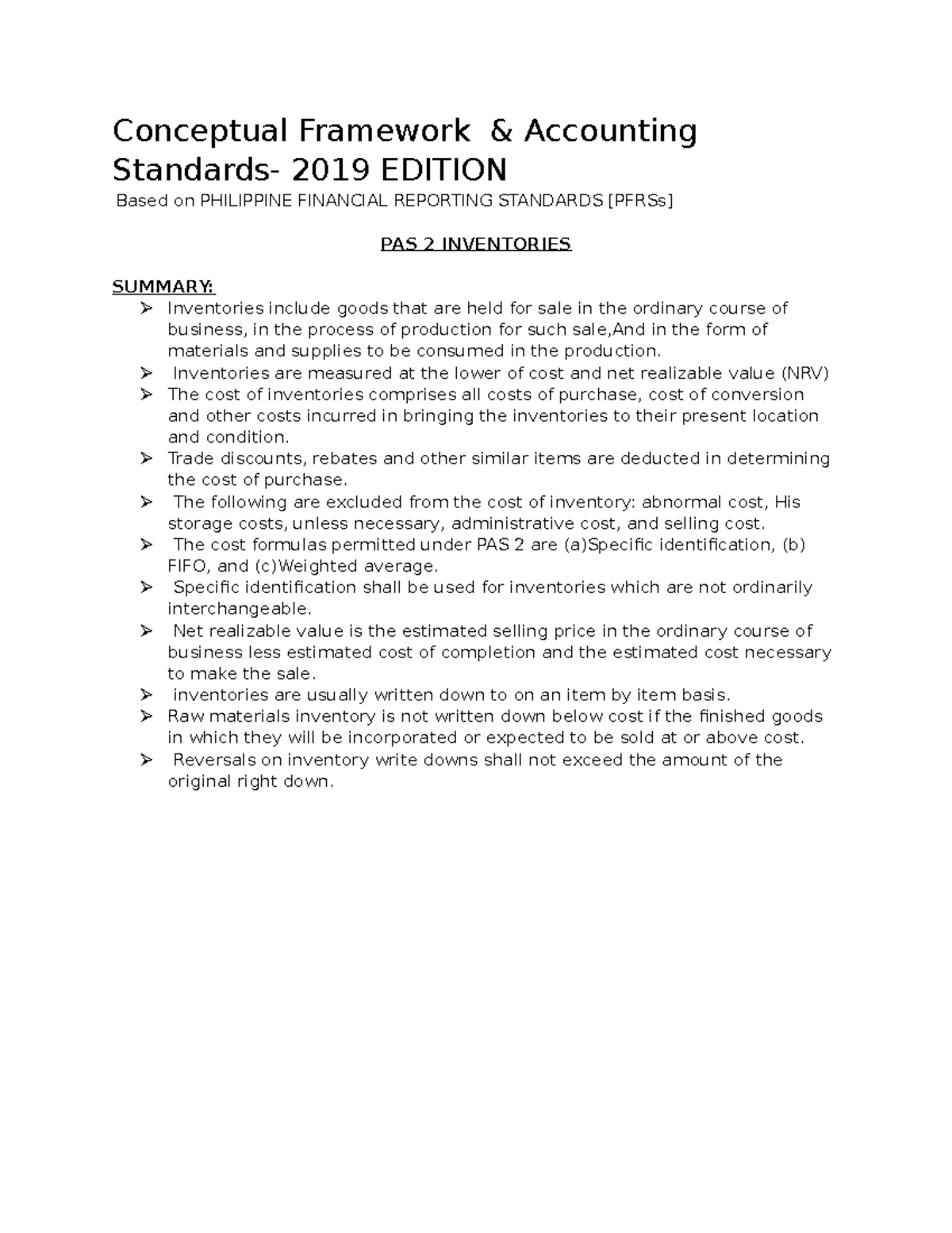 PAS 2 Inventories - Conceptual Framework & Accounting Standards- 2019 ...