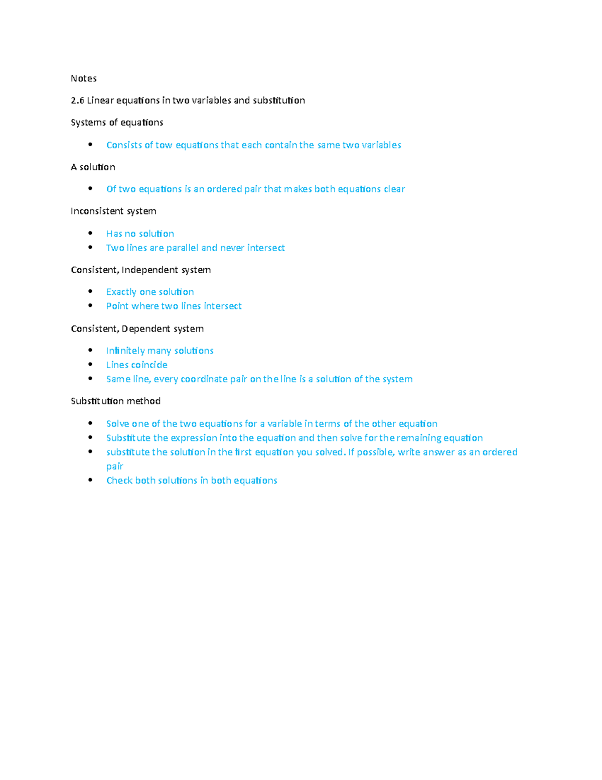 Notes for math 1010 - Notes 2 Linear equations in two variables and ...