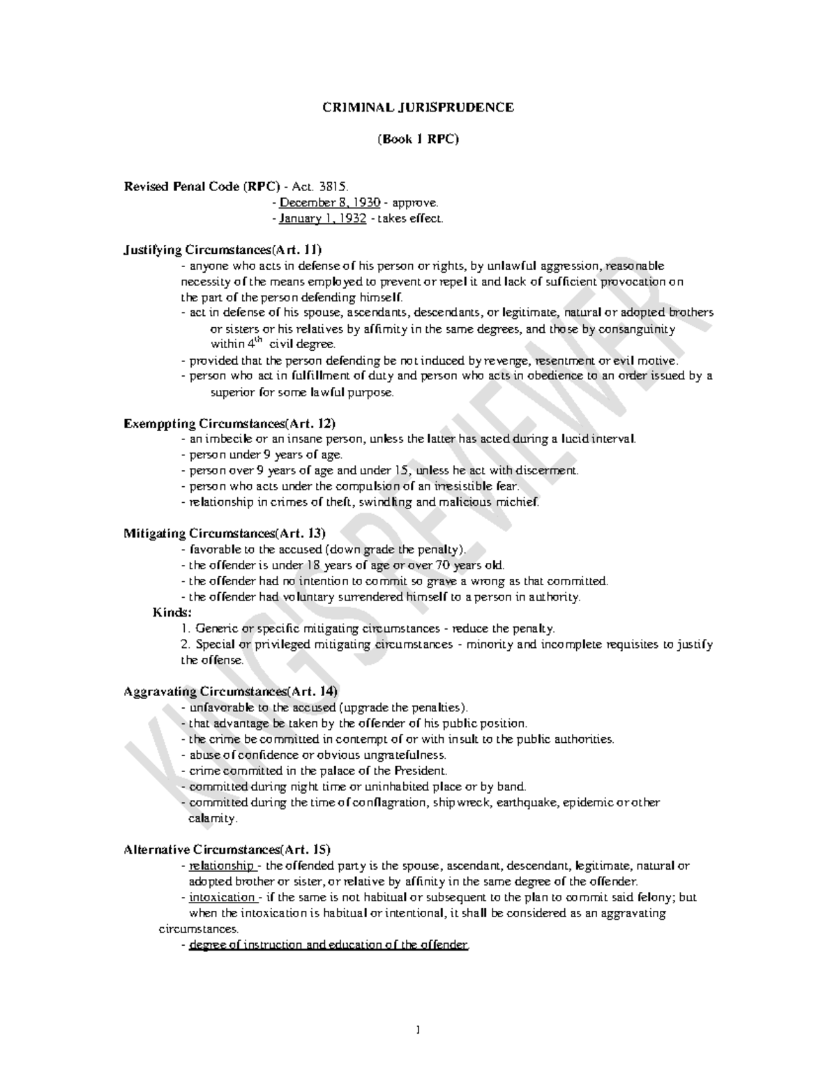 (Crim - crim reviewer - CRIMINAL JURISPRUDENCE (Book 1 RPC) Revised ...