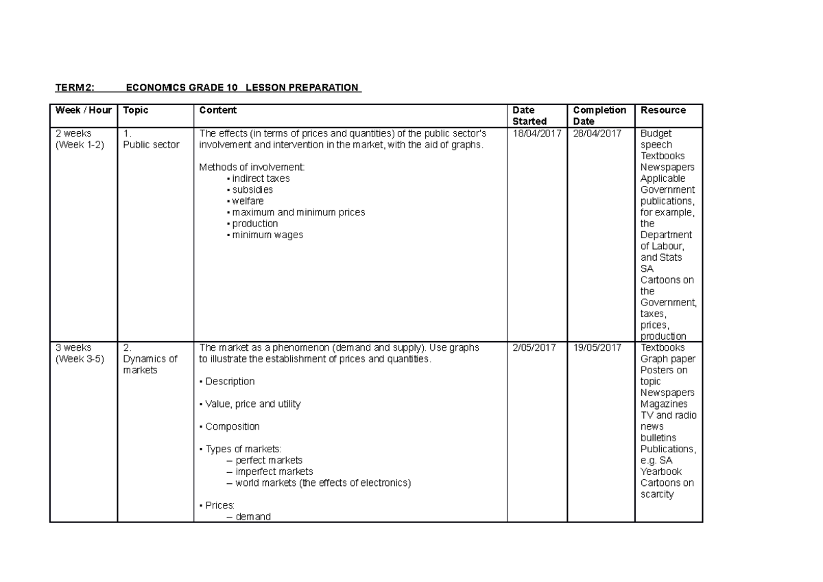 Gr. 10 Lesson Preparation Term 2 government - ECC102 - Unisa - Studocu