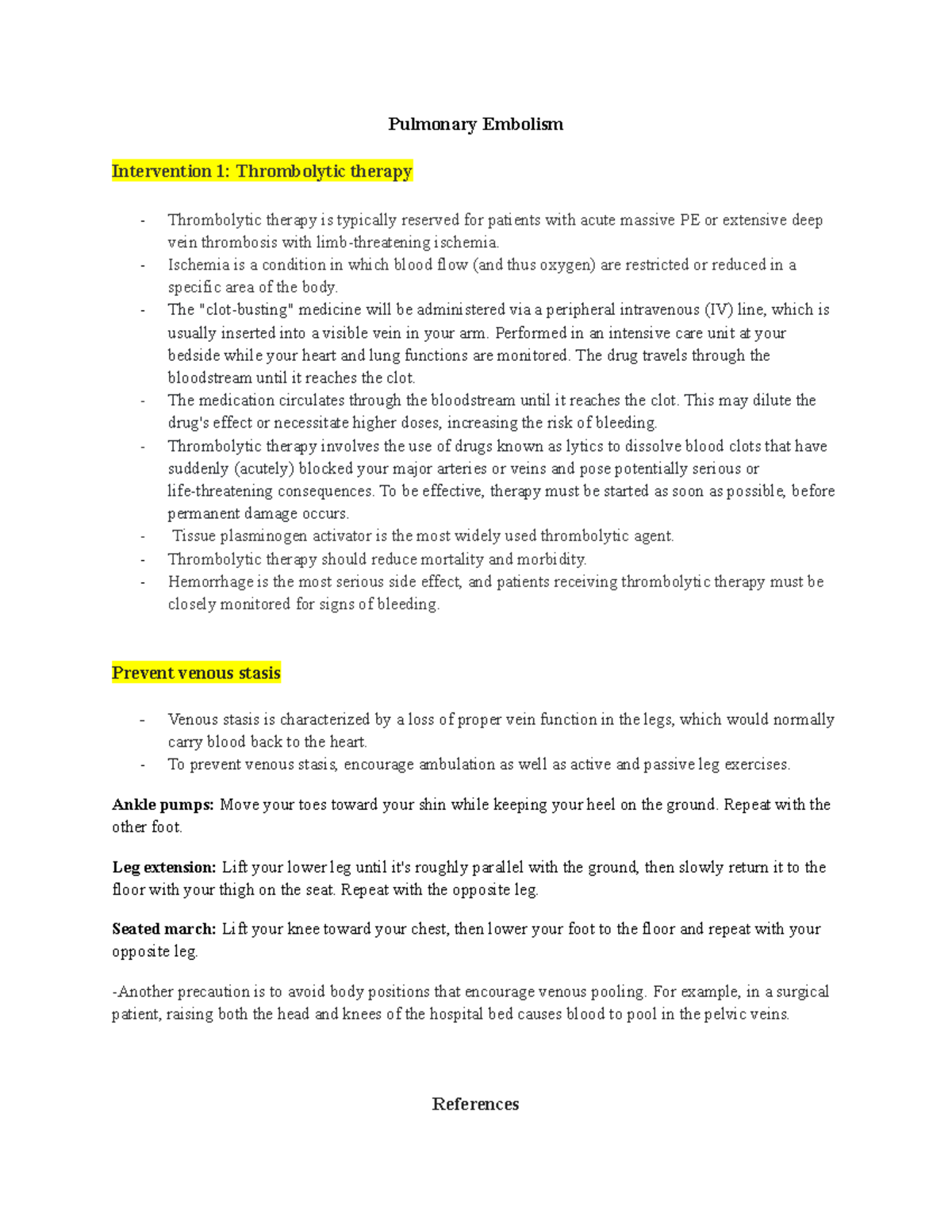 PE information for project - Pulmonary Embolism Intervention 1 ...