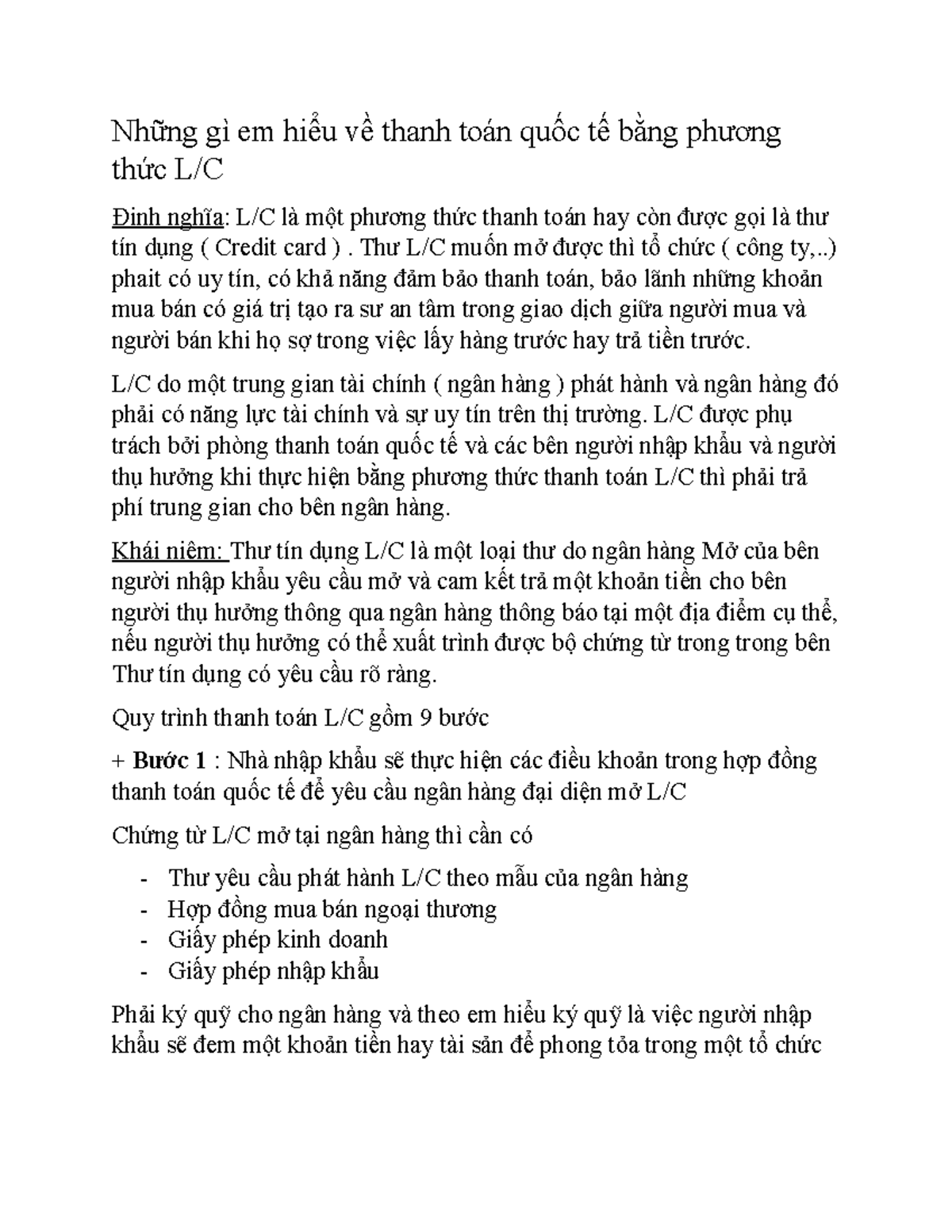 Những gì em hiểu về thanh toán quốc tế bằng phương thức L - Những gì em hiểu về thanh toán quốc ...
