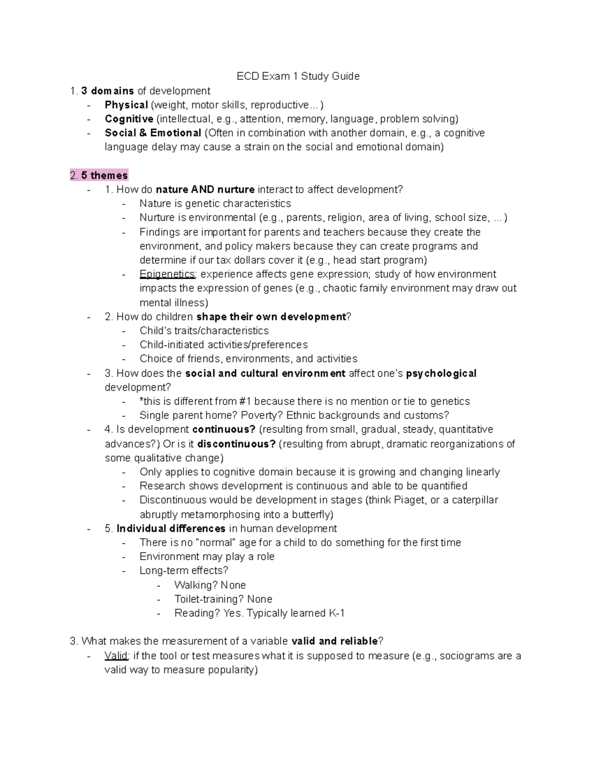 Early Childhood Development Exam 1 Study Guide - ECD Exam 1 Study Guide ...